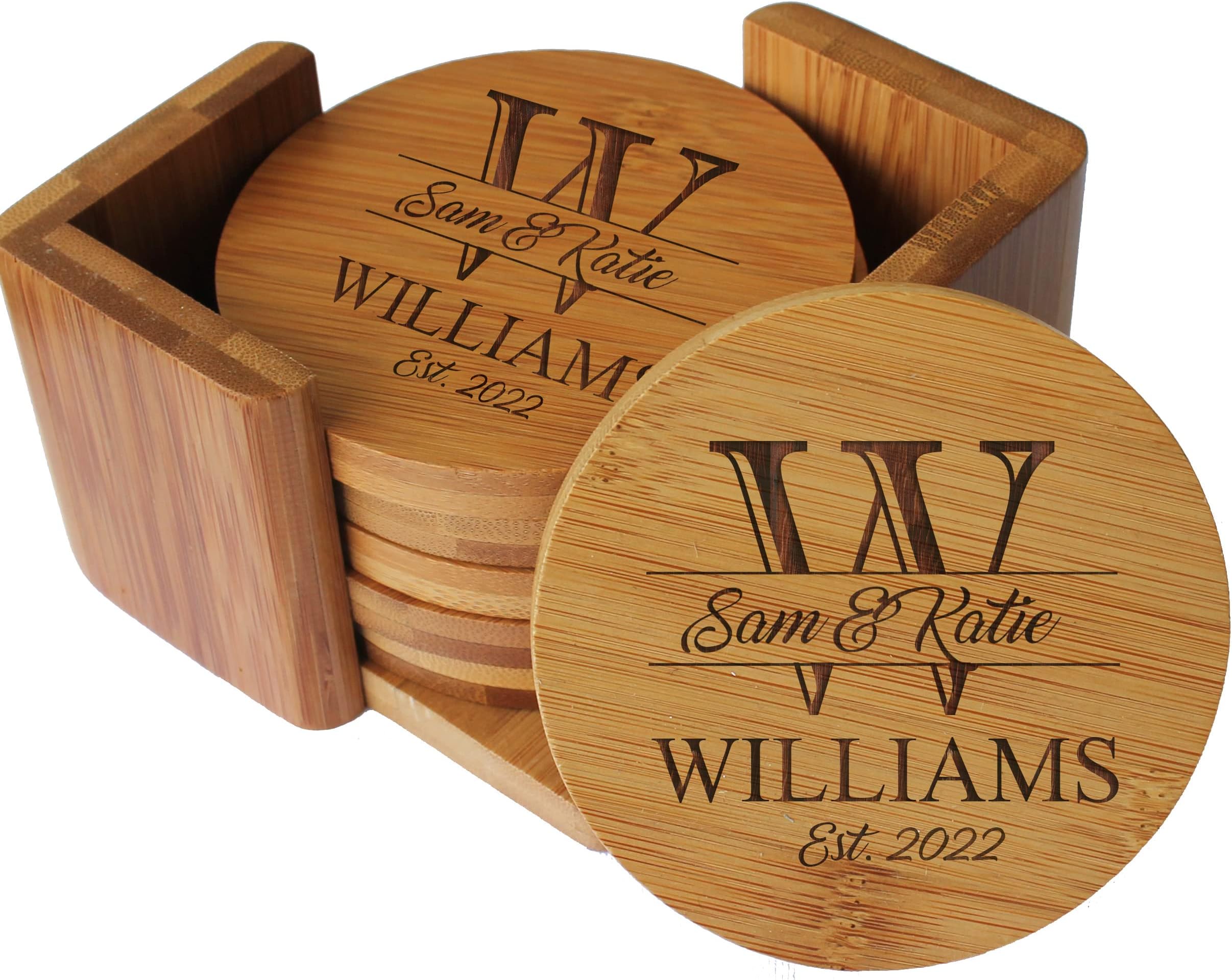 Amazon.com: Personalized Coasters for Drinks, Set of 4, Laser Engraved ...