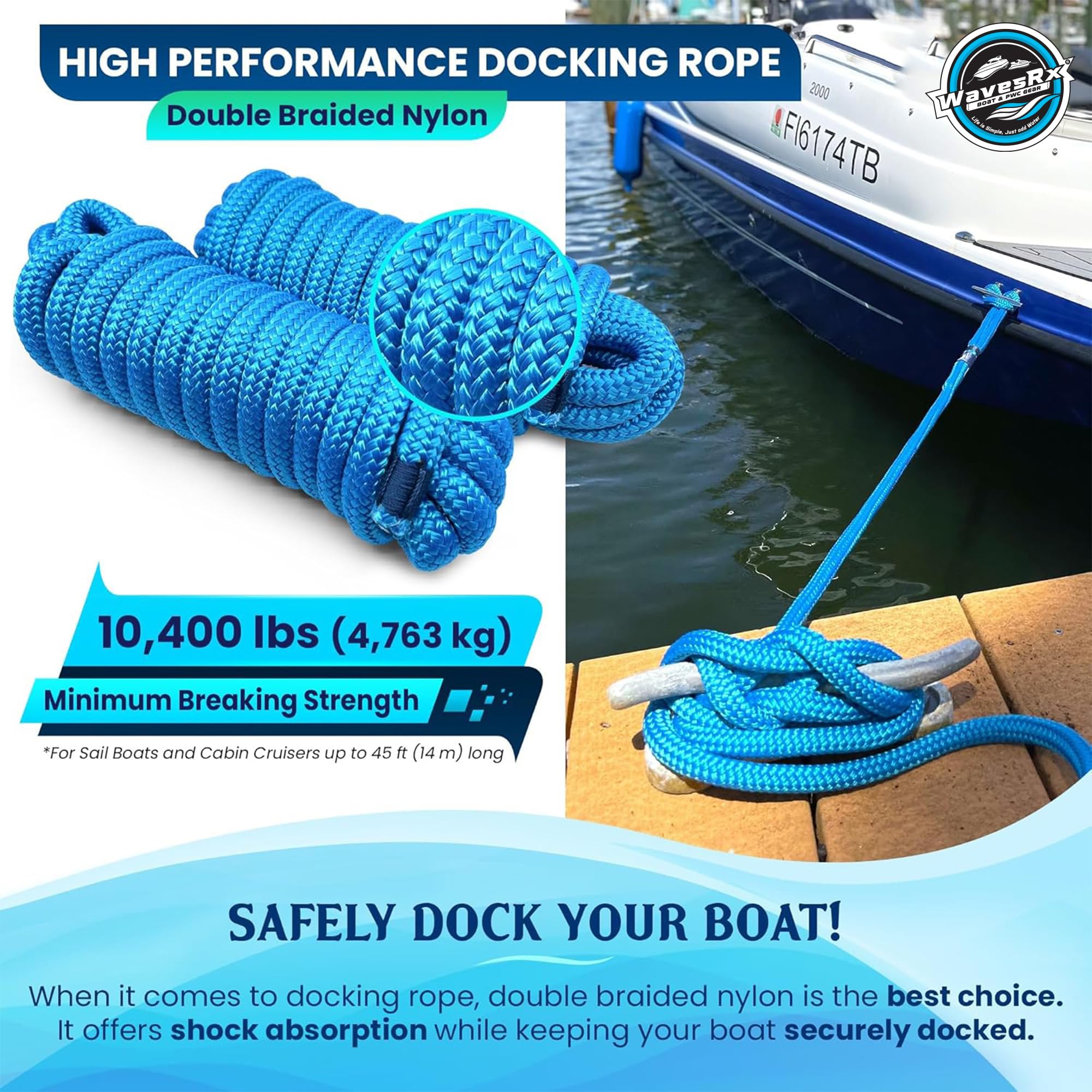 Snapklik.com : Premium Nylon Boat Dock Lines & Ropes For Docking 5/8 X ...