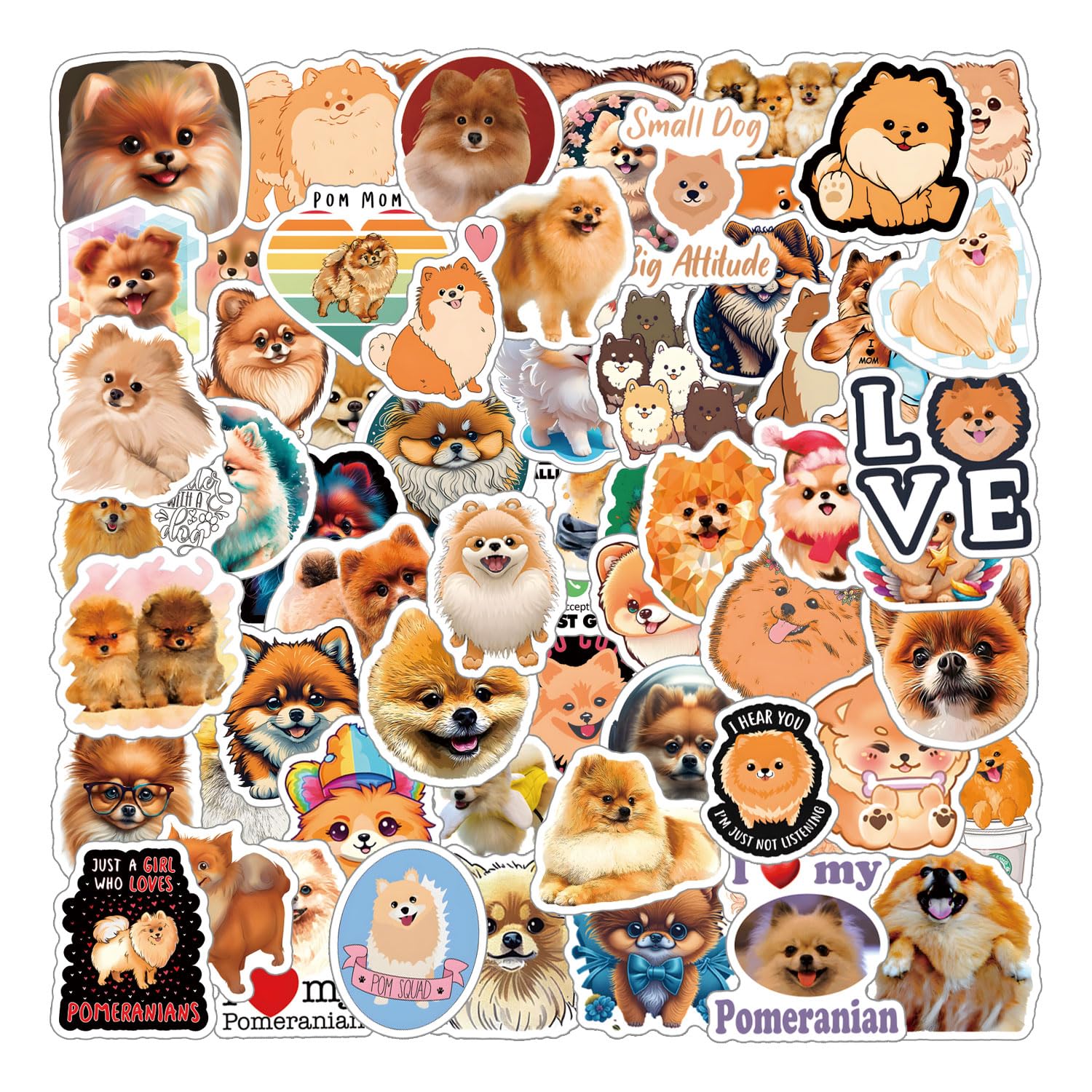 Amazon.com: 63Pcs Pomeranian Stickers Pack,Cartoon Aesthetic Vinyl ...