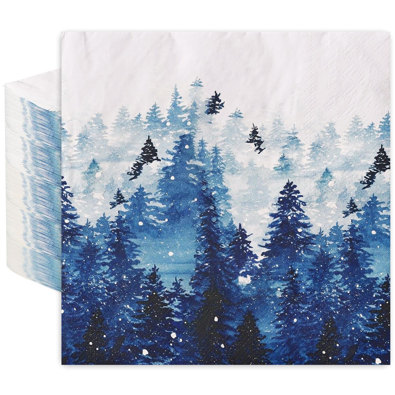 Amazon.com: AnyDesign 80Pcs Winter Paper Napkins Blue Misty Forest ...