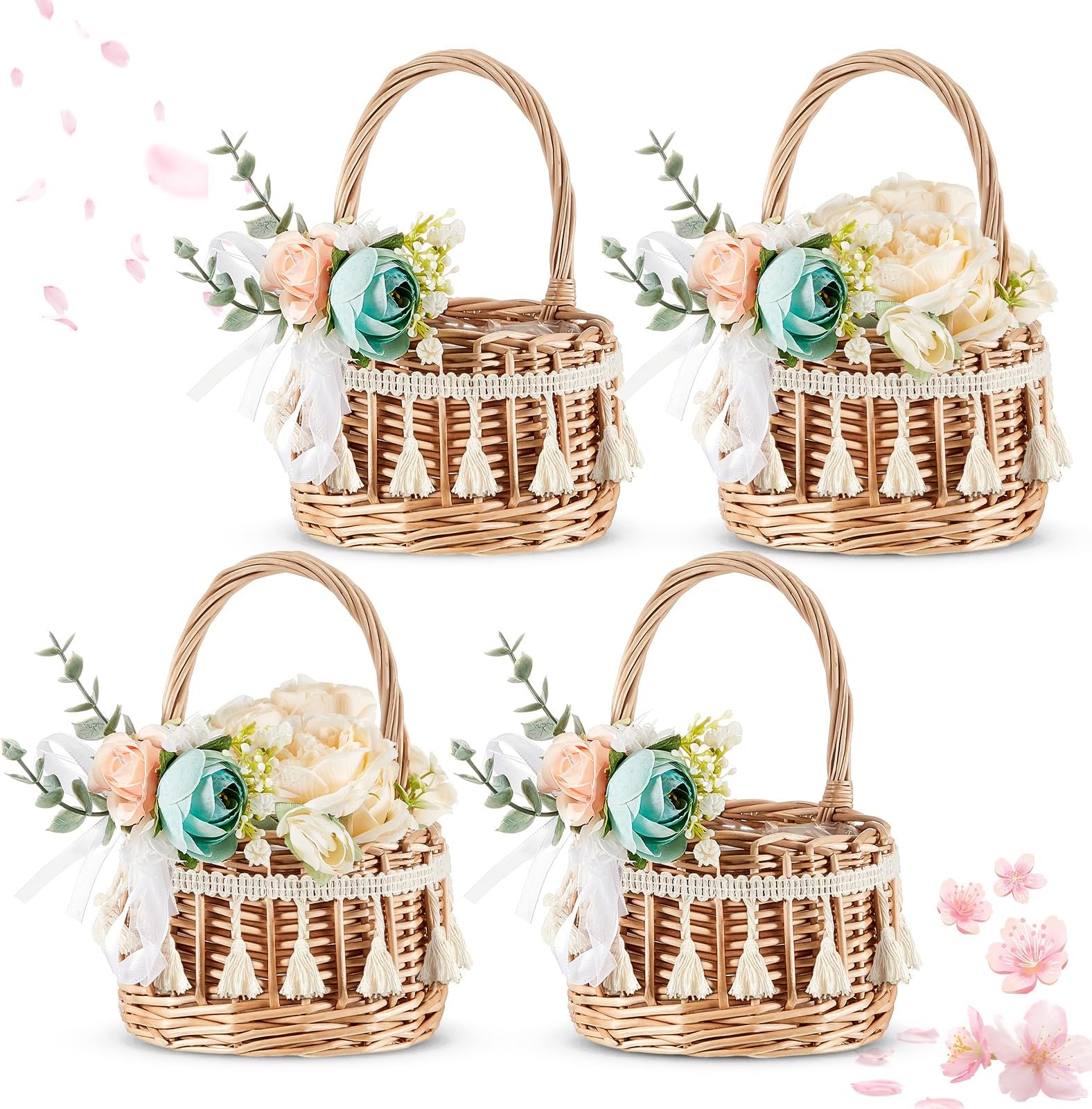 Amazon.com: 3 Pcs Rattan Flower Baskets, Small Half-Moon Wicker Baskets ...