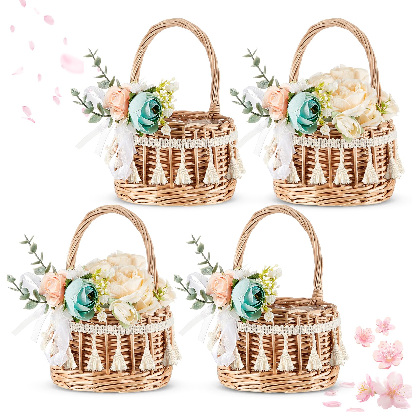 Amazon.com: Thyle 4 Pcs Rattan Woven Flower Basket for Wedding ...
