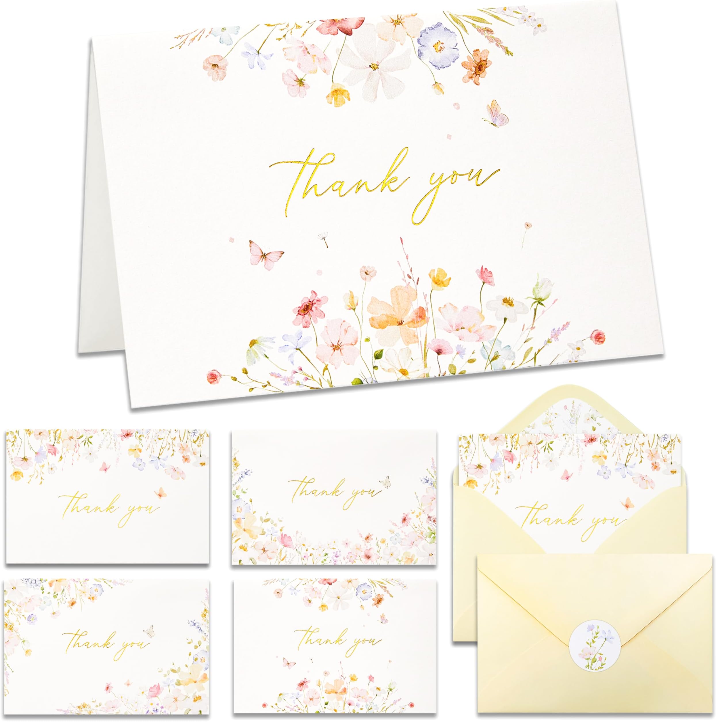 Amazon.com : CCAMSSELY Thank You Cards with Envelopes - 50 Pack Floral ...