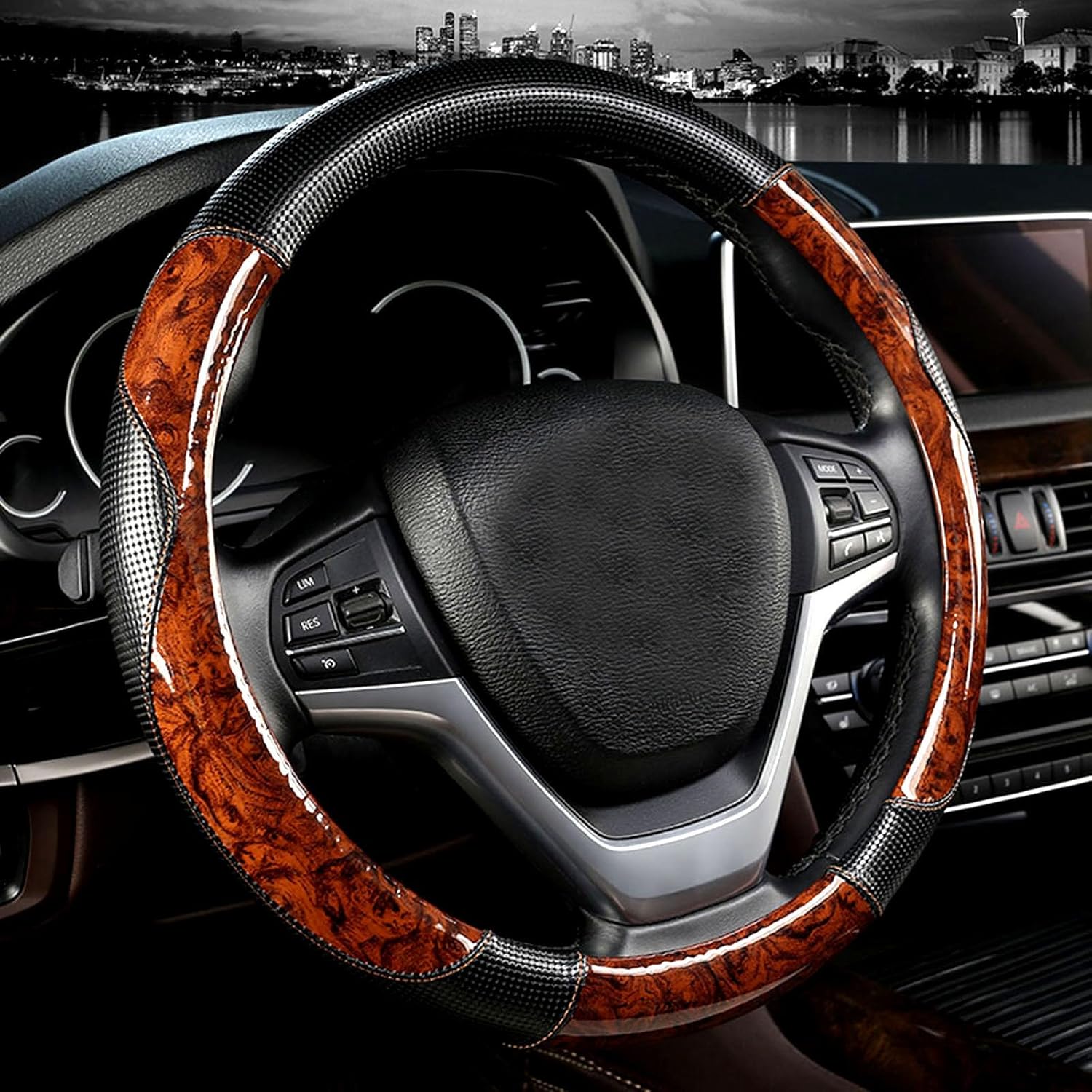 Amazon.com: D-CC Four Seasons Wood Grain Steering Wheel Cover 15 Inch ...
