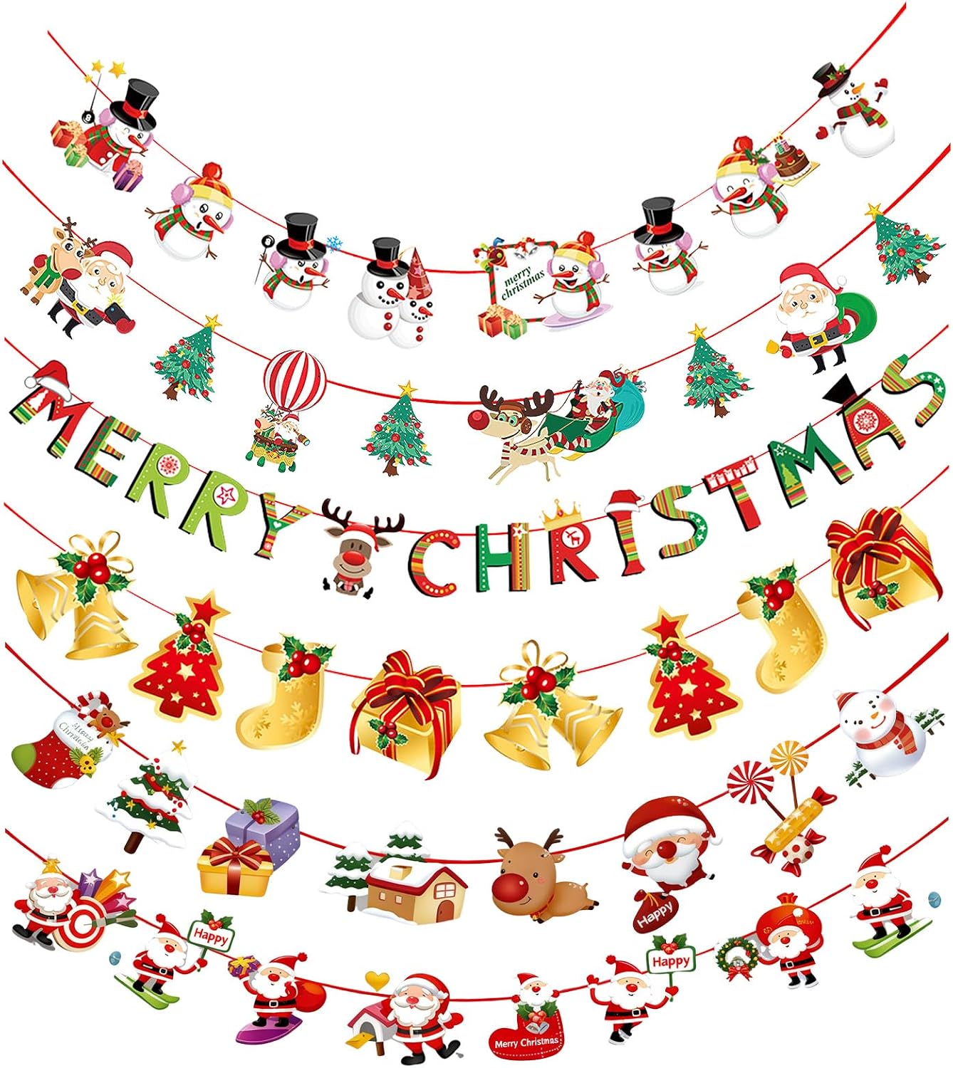 6 Pack Christmas Hanging Bunting Garland Decorations – Reusable Paper ...