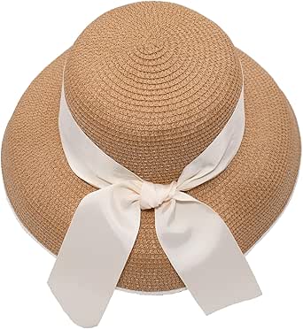 surell Straw Wide Brim Hepburn Hat with White Ribbon - Cute Summer ...