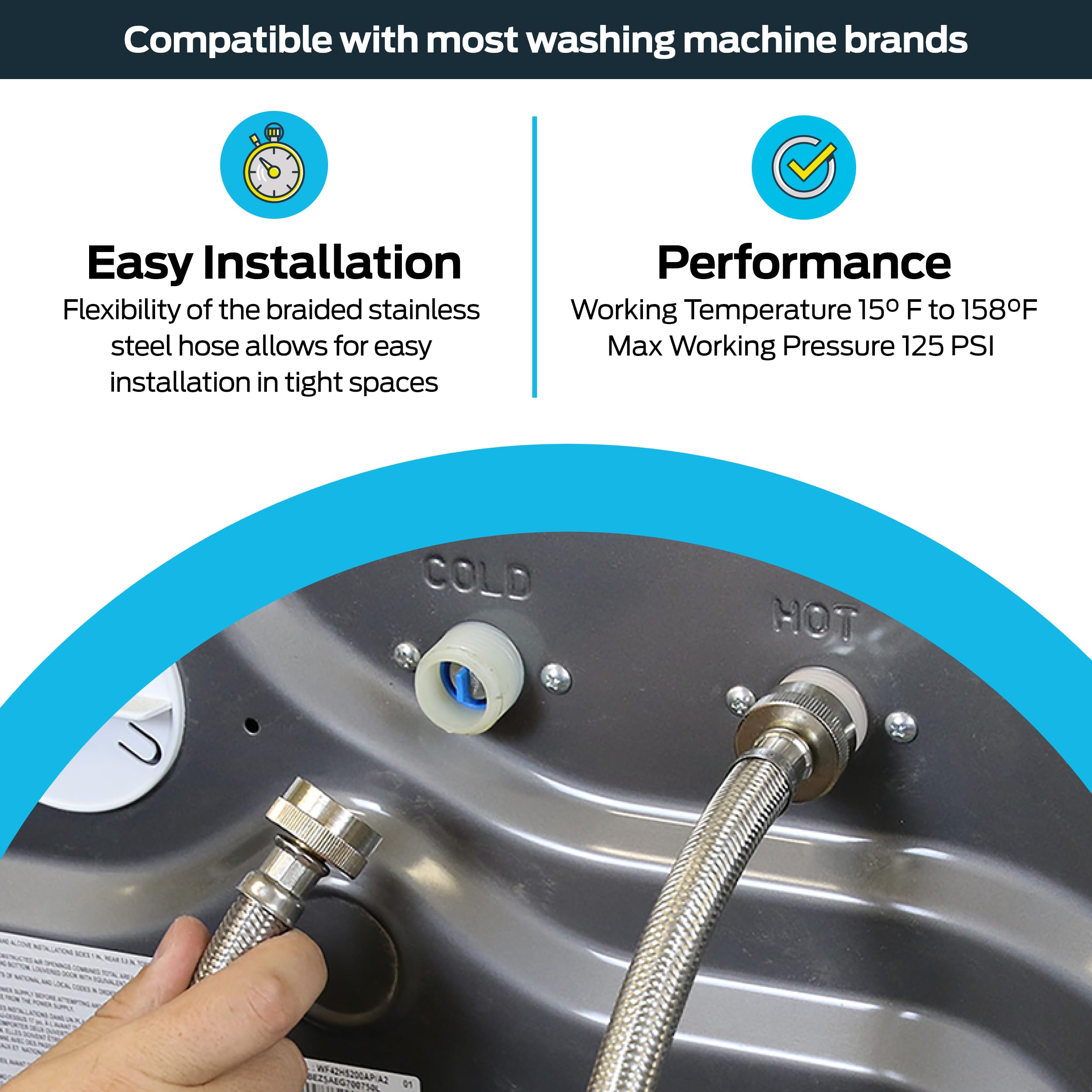 Snapklik.com : Washing Machine Connector, Pack Of 2, 3/4 Inch FHT ...