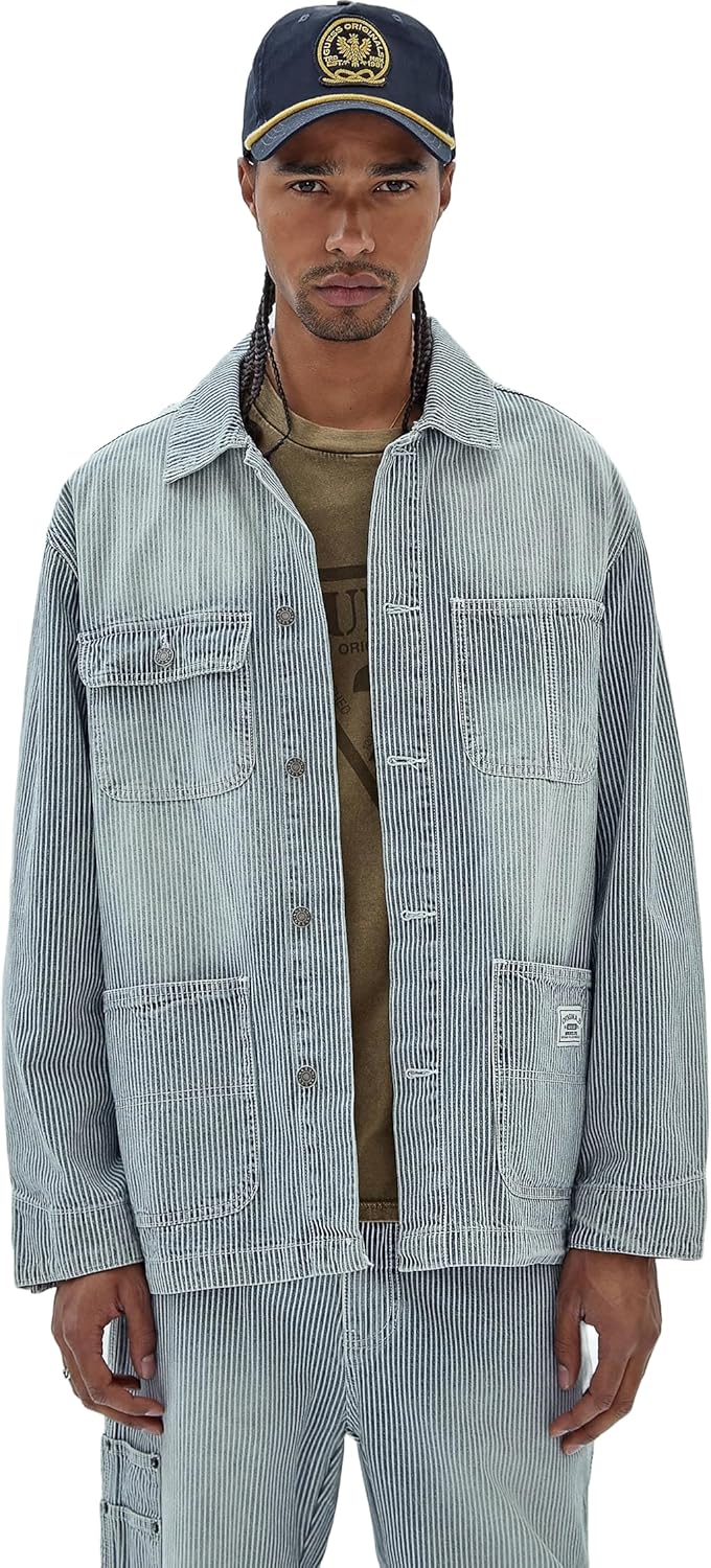 Amazon | [ゲス] ジャケット GO PIN STRIPE CHORE JACKET メンズ S74M | コート・ジャケット 通販