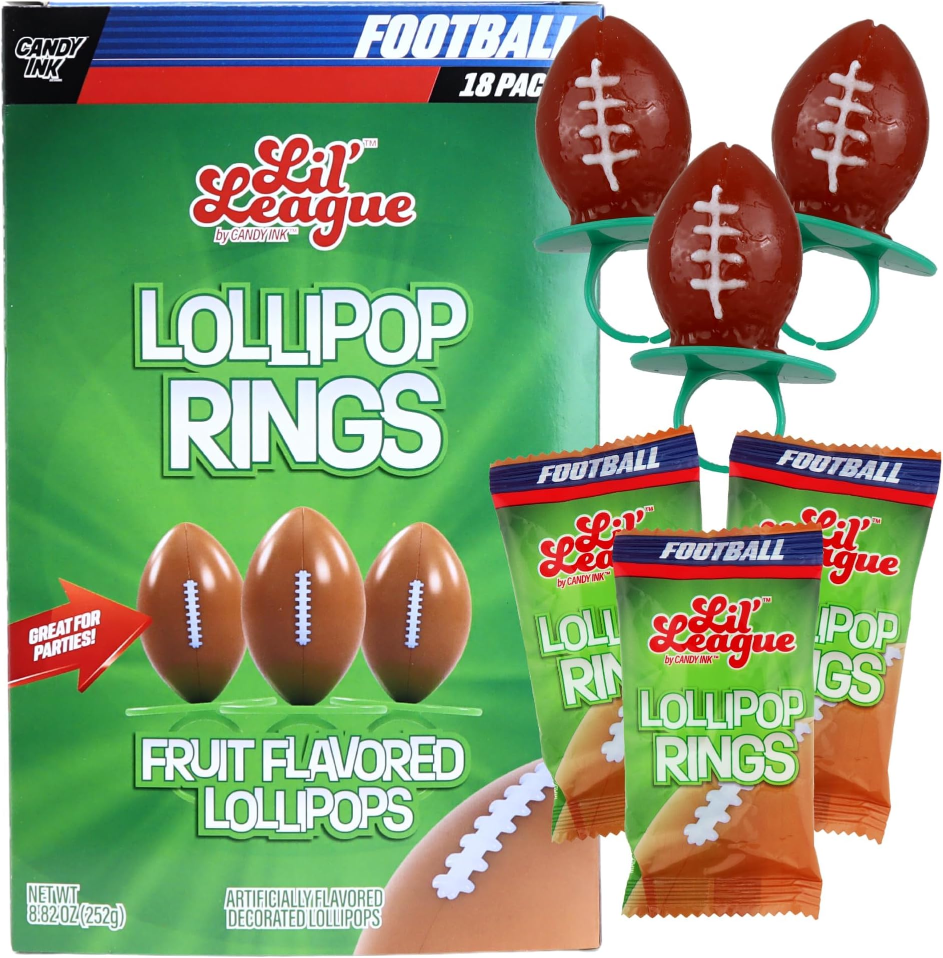 Amazon.com : Lil' League Football Candy Lollipop Rings, Individually ...