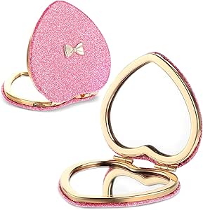 Amazon.com: Pink Compact Mirror, Double-Sided Heart Compact Mirror ...