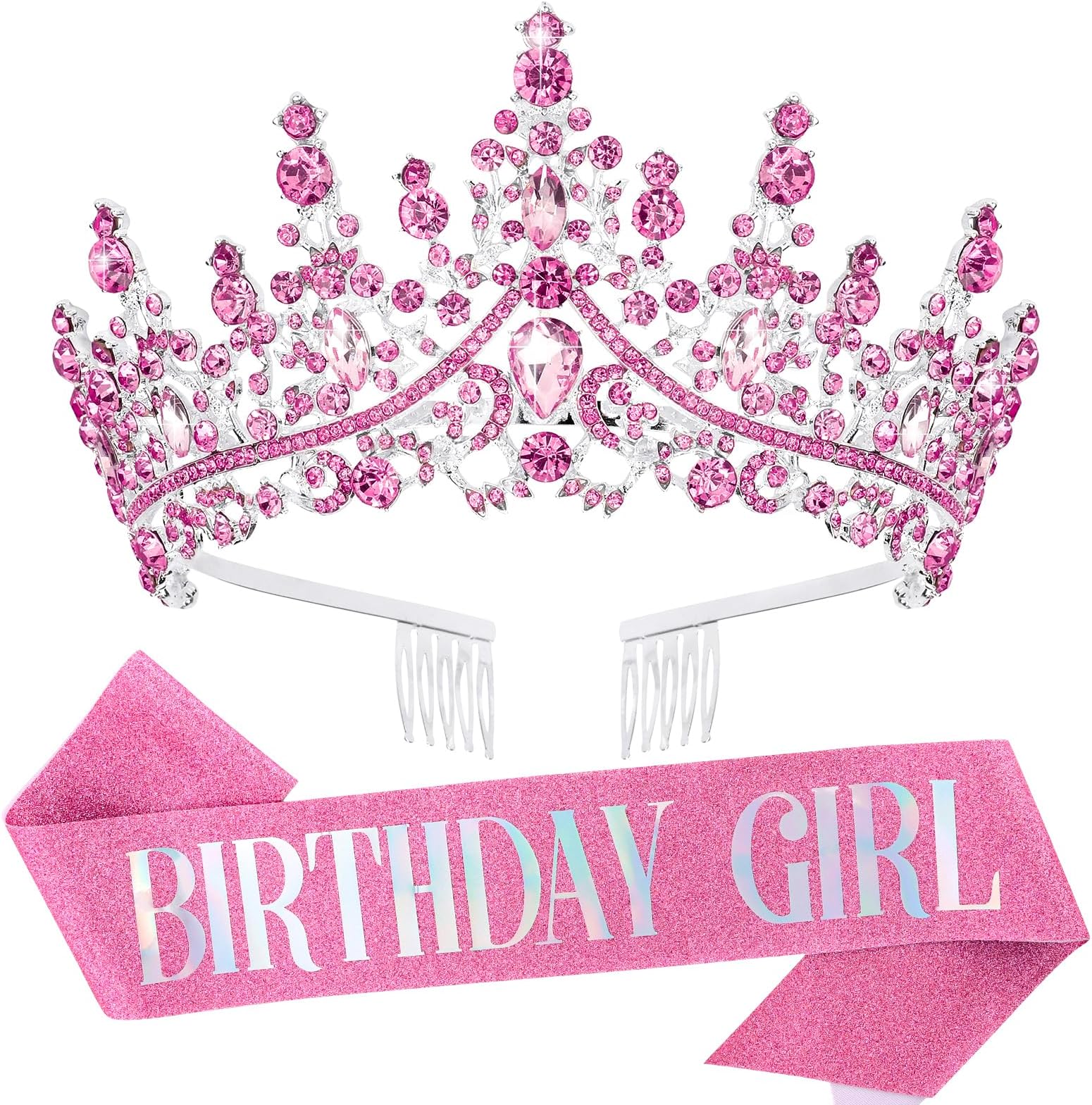 Amazon.com: Velscrun Pink Crystal Birthday Tiara Crowns for Women Girls ...