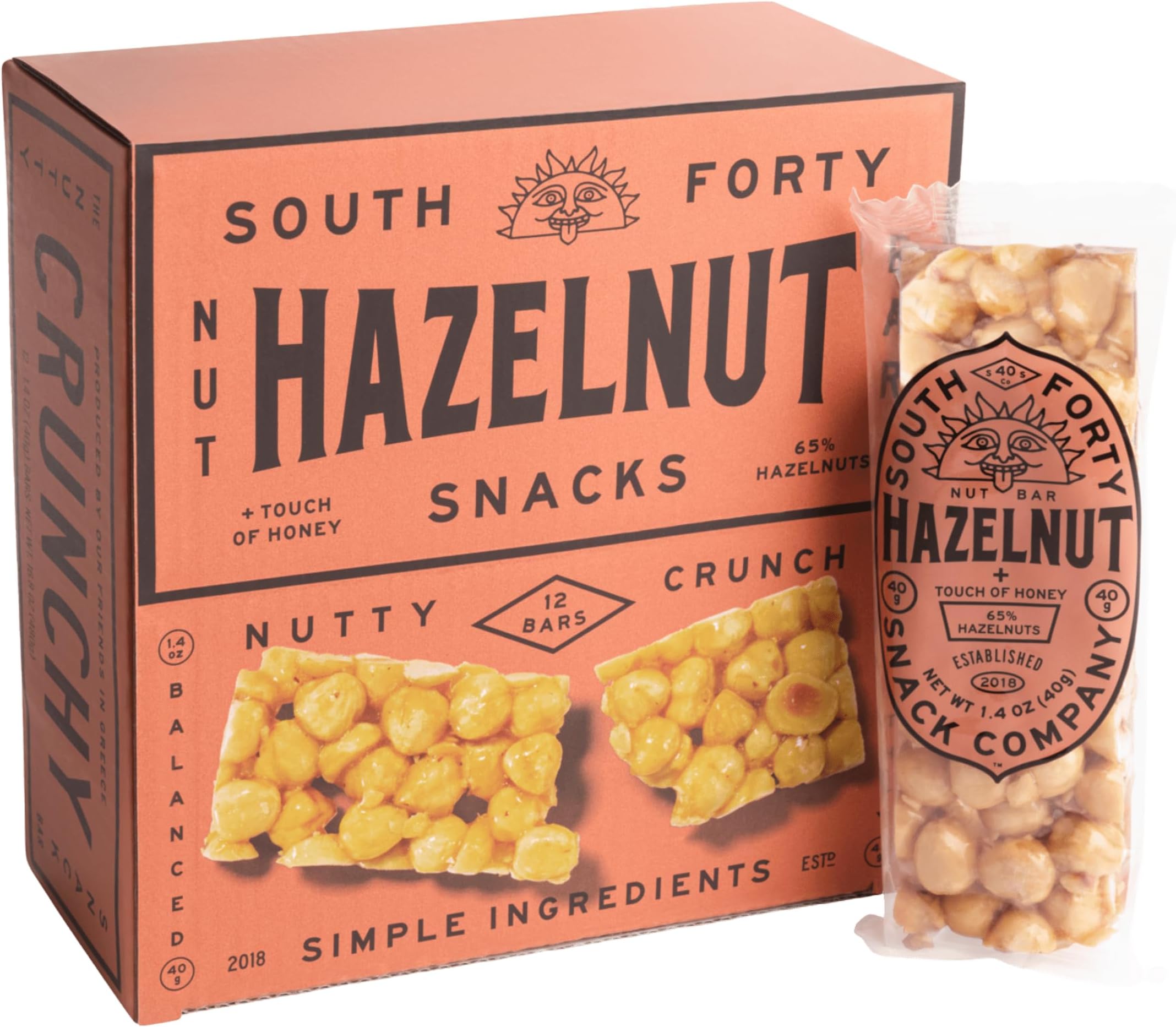 Amazon.com: South 40 Snacks Hazelnut Bar, Extra Crunchy Nut Snack Bar ...