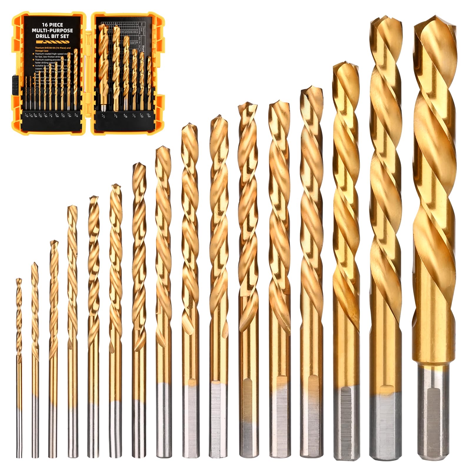Titanium Twist Drill Bit Set, Wood Drill Bit Set, HSS Metric TiN-Coated ...