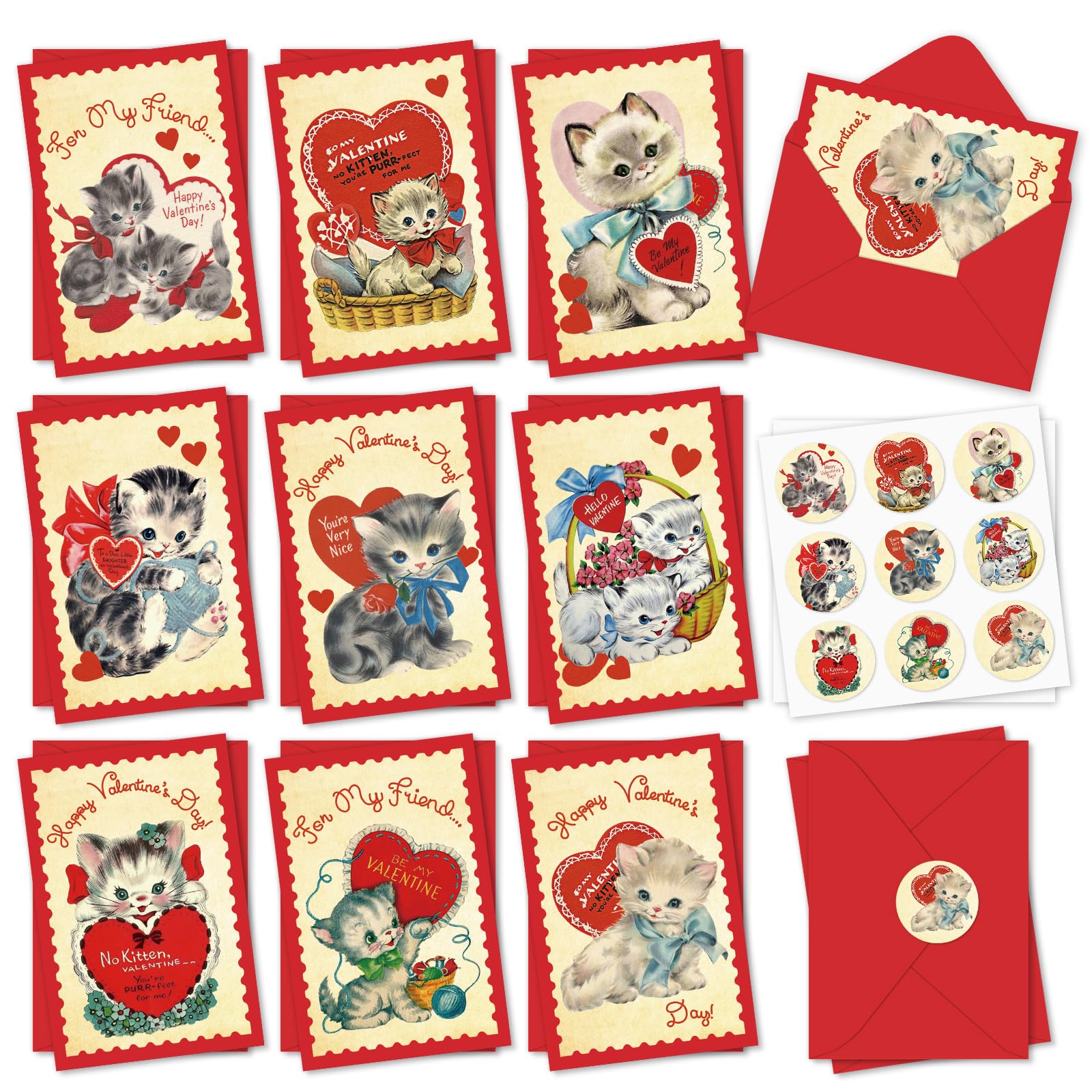 Amazon.com : FYSUIMU 36 Pack Valentine's Day Cards Vintage Heart Cat ...