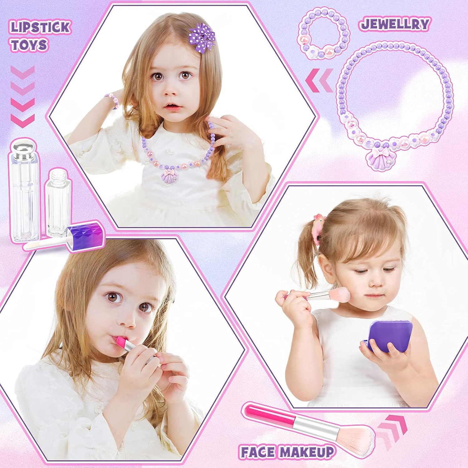 Pretend Makeup Sets for Little Girls, Fake Make Up Toy with Cosmetic ...