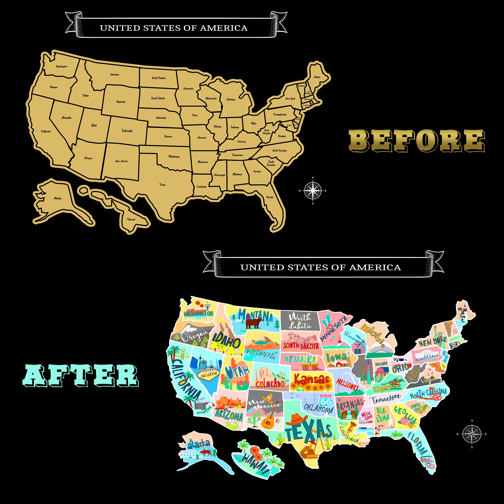 Snapklik.com : Scratch Off USA Map & 100 Destinations Travel Poster ...