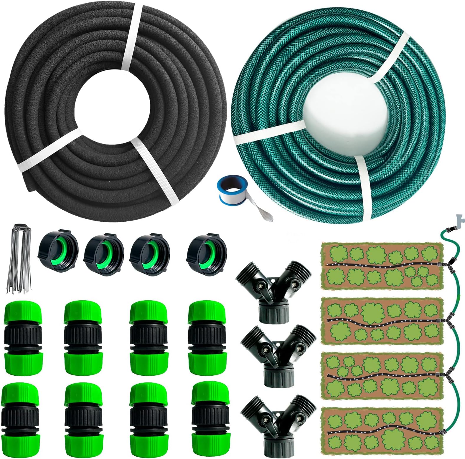 Amazon.com : 100 FT Flat Soaker Hose Garden Bed Hose, 4 Pack of 25 Ft ...