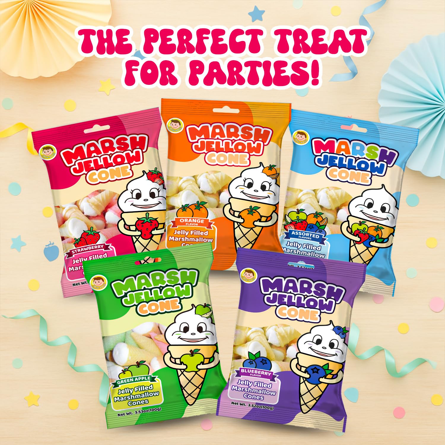 Snapklik.com : Josh Bosh Marsh Jellow Cone Candy 24-Pack Jelly Filled ...