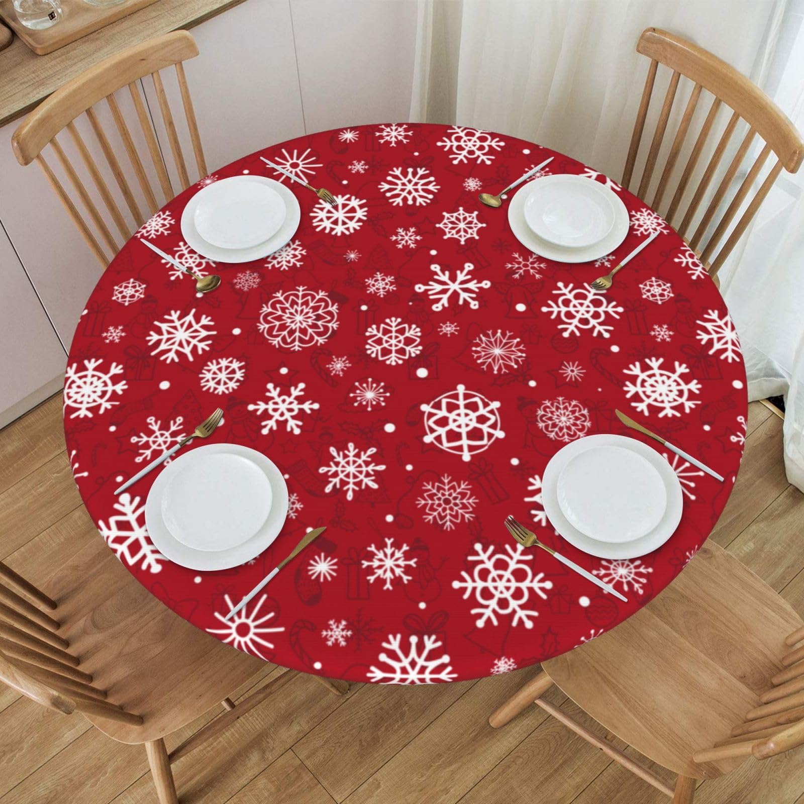 Amazon.com: GTEVUTS Christmas Tablecloth Round Fitted Winter Decor ...