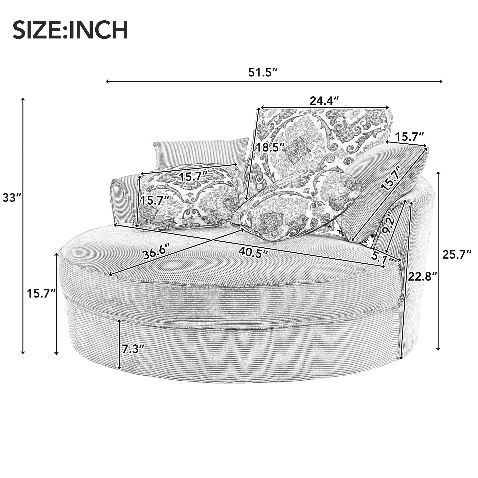 Flieks Swivel Accent Barrel Chair with 5 Movable Pillow 360 Degree ...