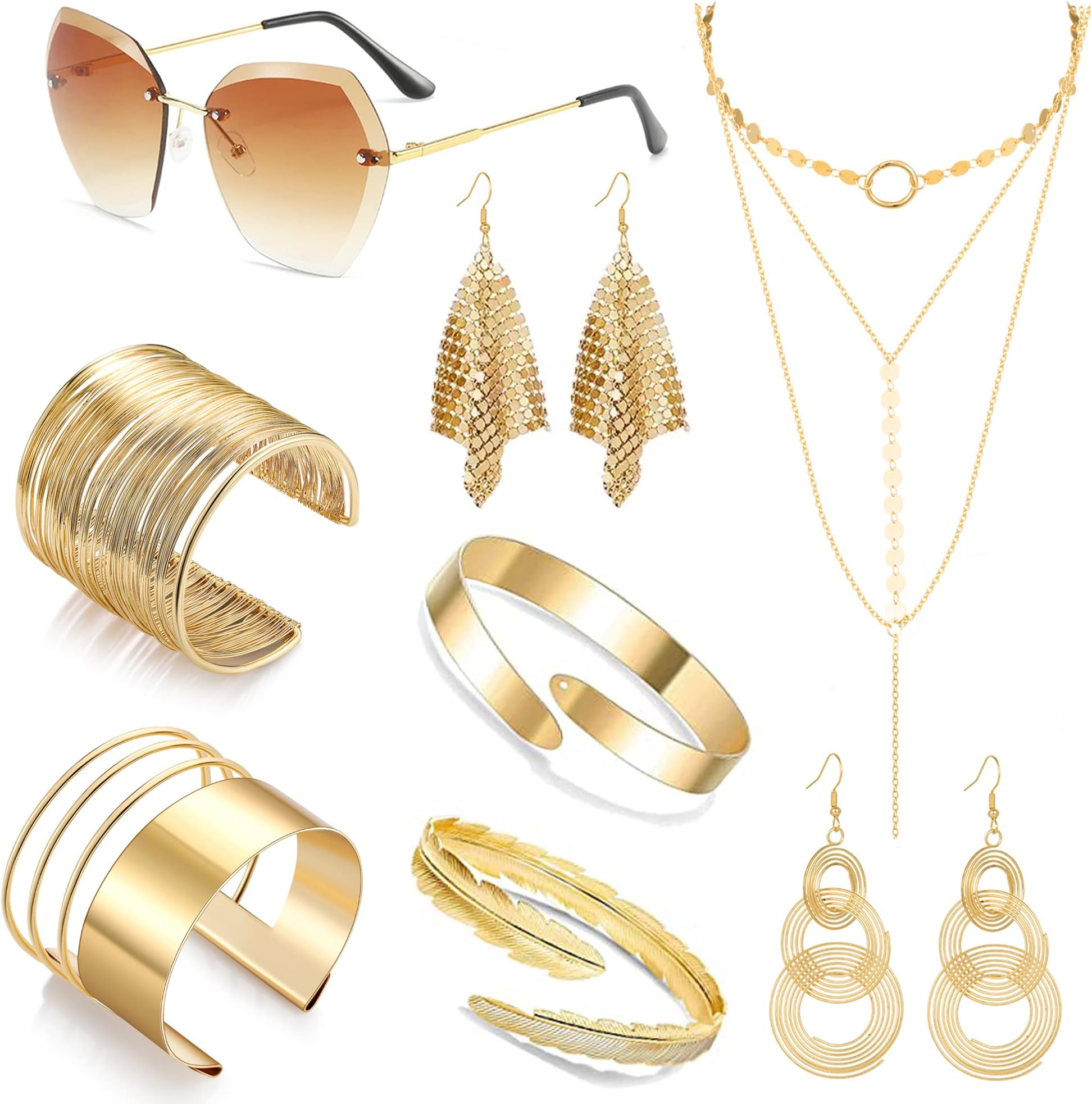 Amazon.com: Beupy 7 Pcs Gold Disco Set 1970s Disco Accessories Disco ...