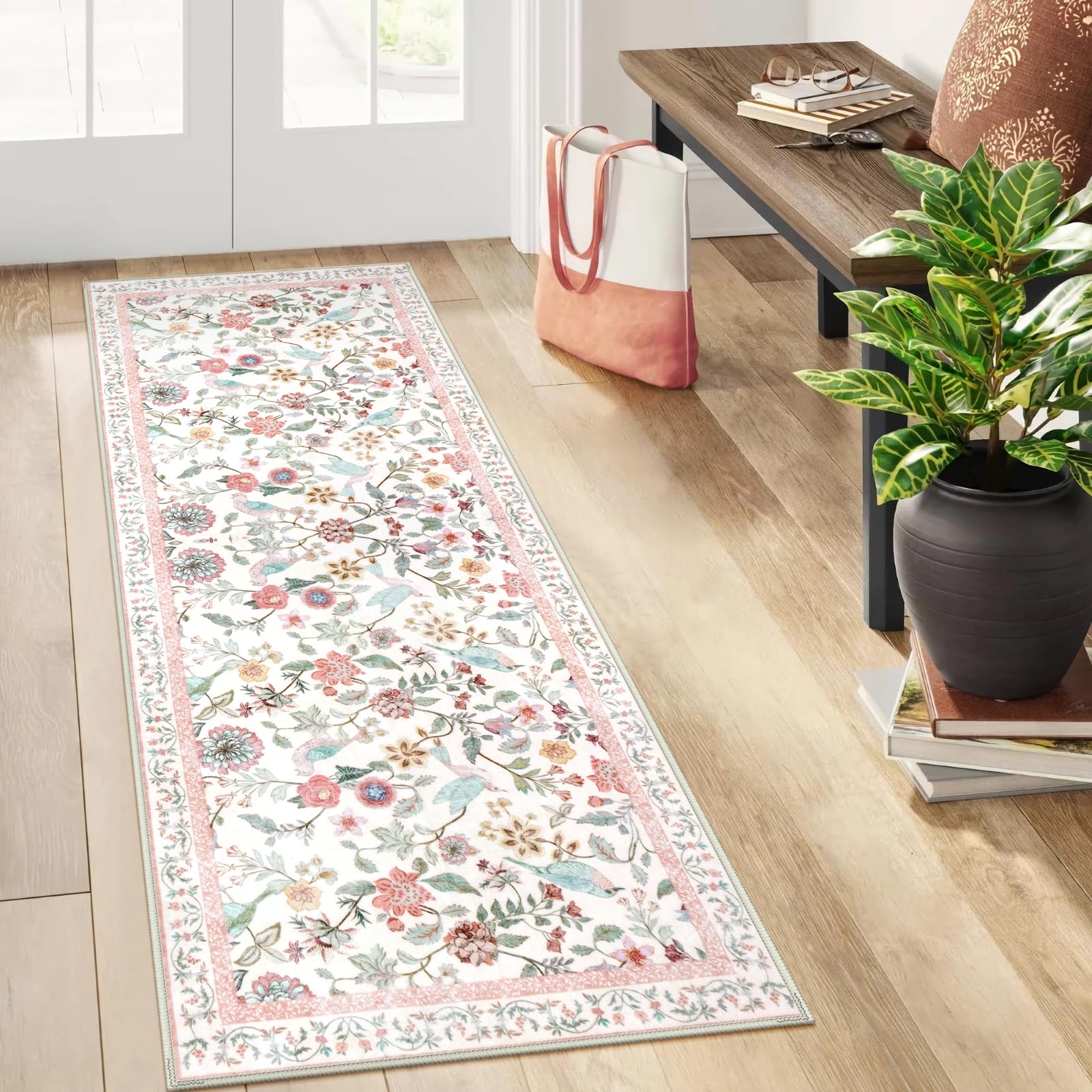 Amazon.com: Rugalia Floral Washable Runner Rug, 2x6 Pink Rug Runners ...