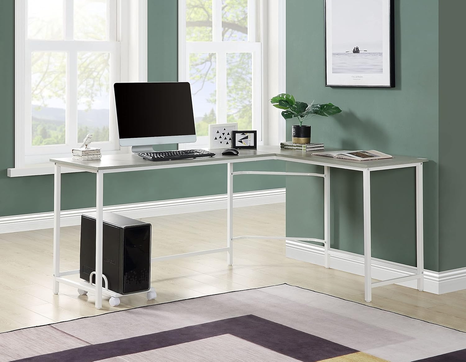 Amazon.com: LERFAN L-Shape Computer Desk with Bevel Edge Angel Design ...