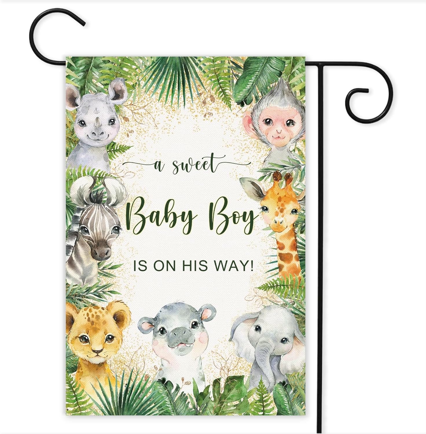 Amazon.com: Safari Baby Shower Garden Flag, 12×18 Inch Double Sided ...