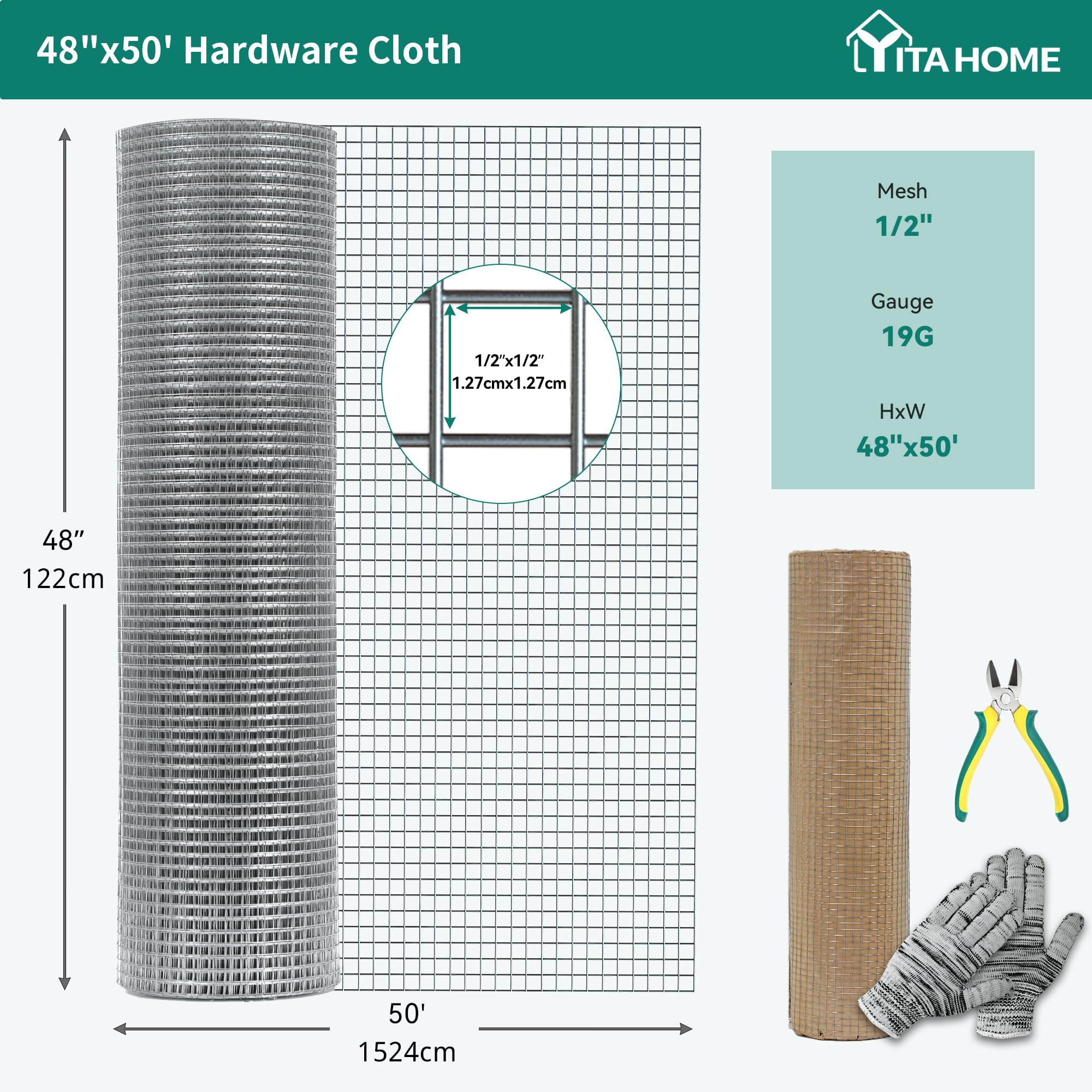 Snapklik.com : 19 Guage Hardware Cloth 1/2 Inch, 48 Inch X 50 FT ...