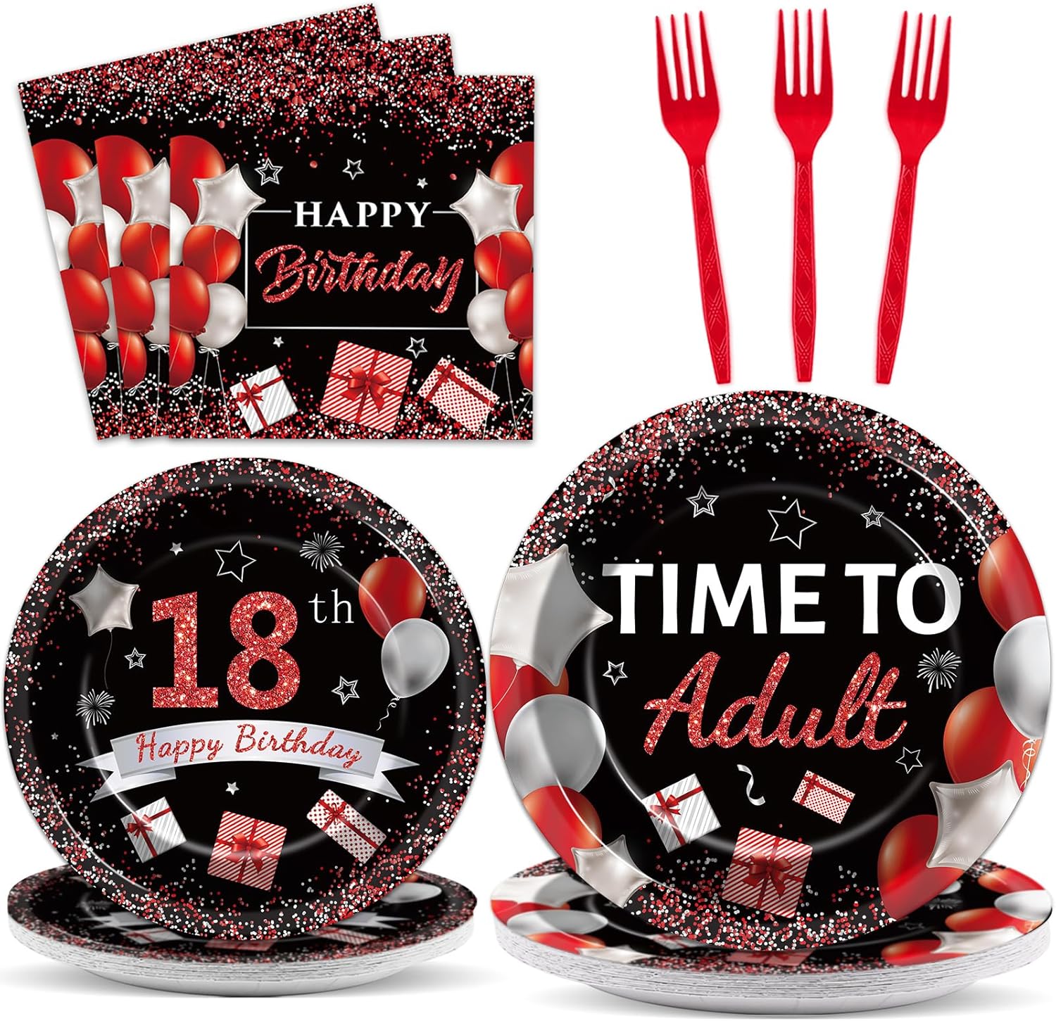 Amazon.com: gisgfim 96 Pcs 18th Birthday Party Supplies Paper Plates ...