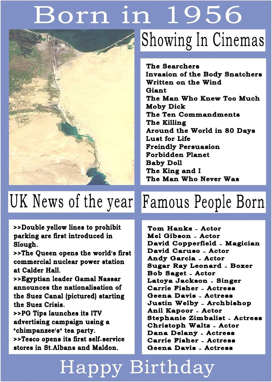 1956 birthday card, born in 1956 birthday card, read all about the year ...