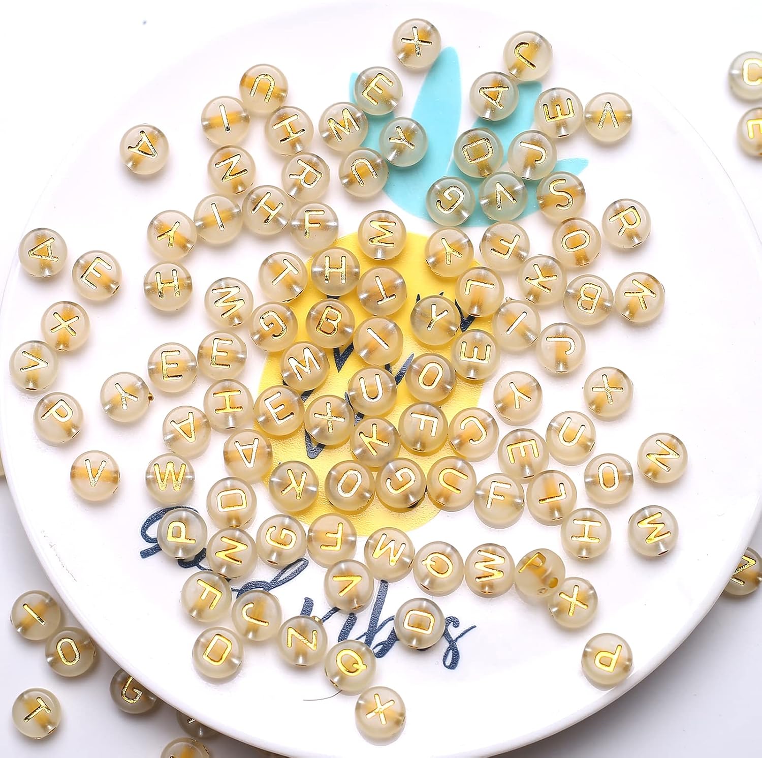 Amazon.com: ToBeIT 1000pcs Letter Beads Glow Gold Alphabet Beads Round ...