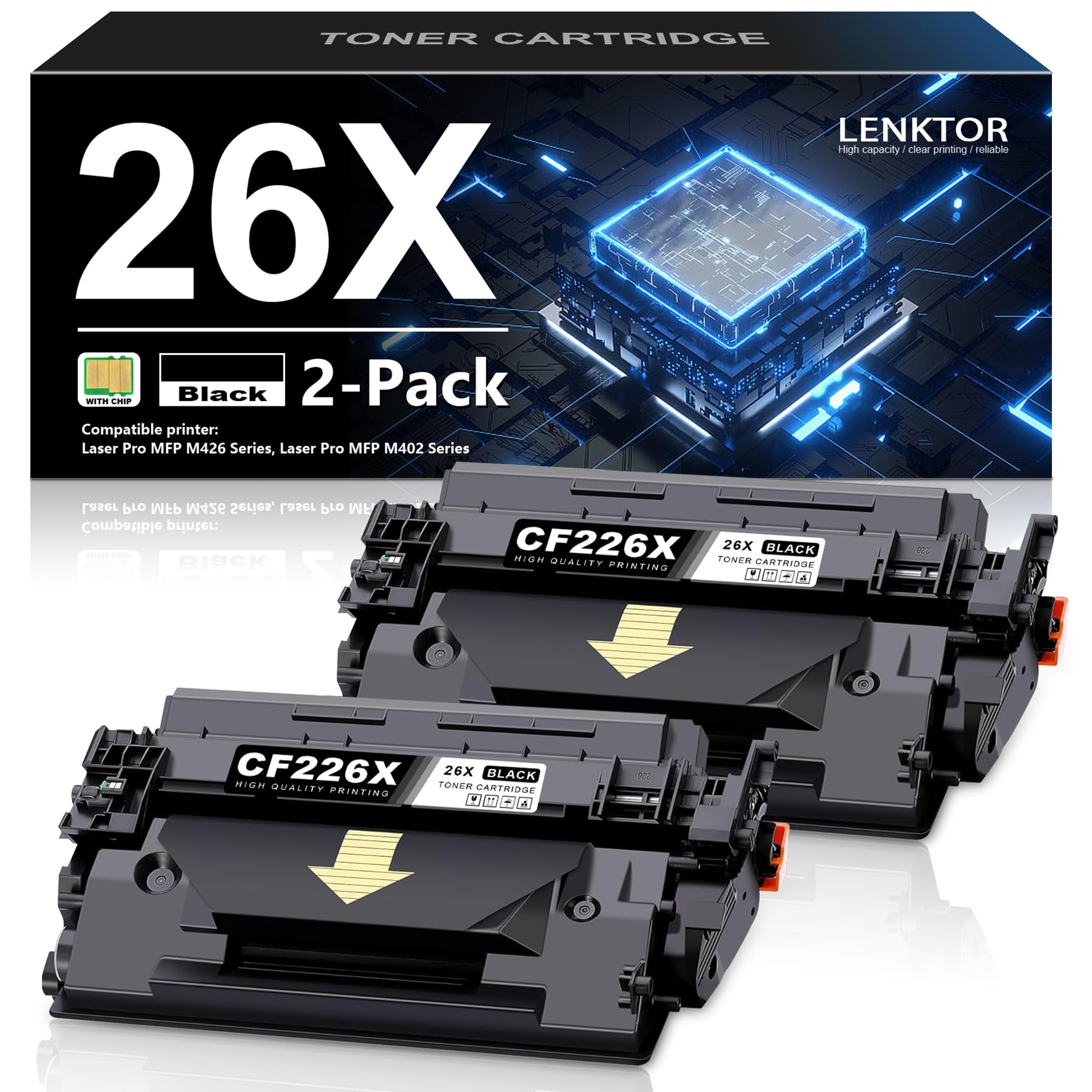 26X Toner Cartridge High Yield 2 Pack CF226X CF226XD Replacement for HP ...