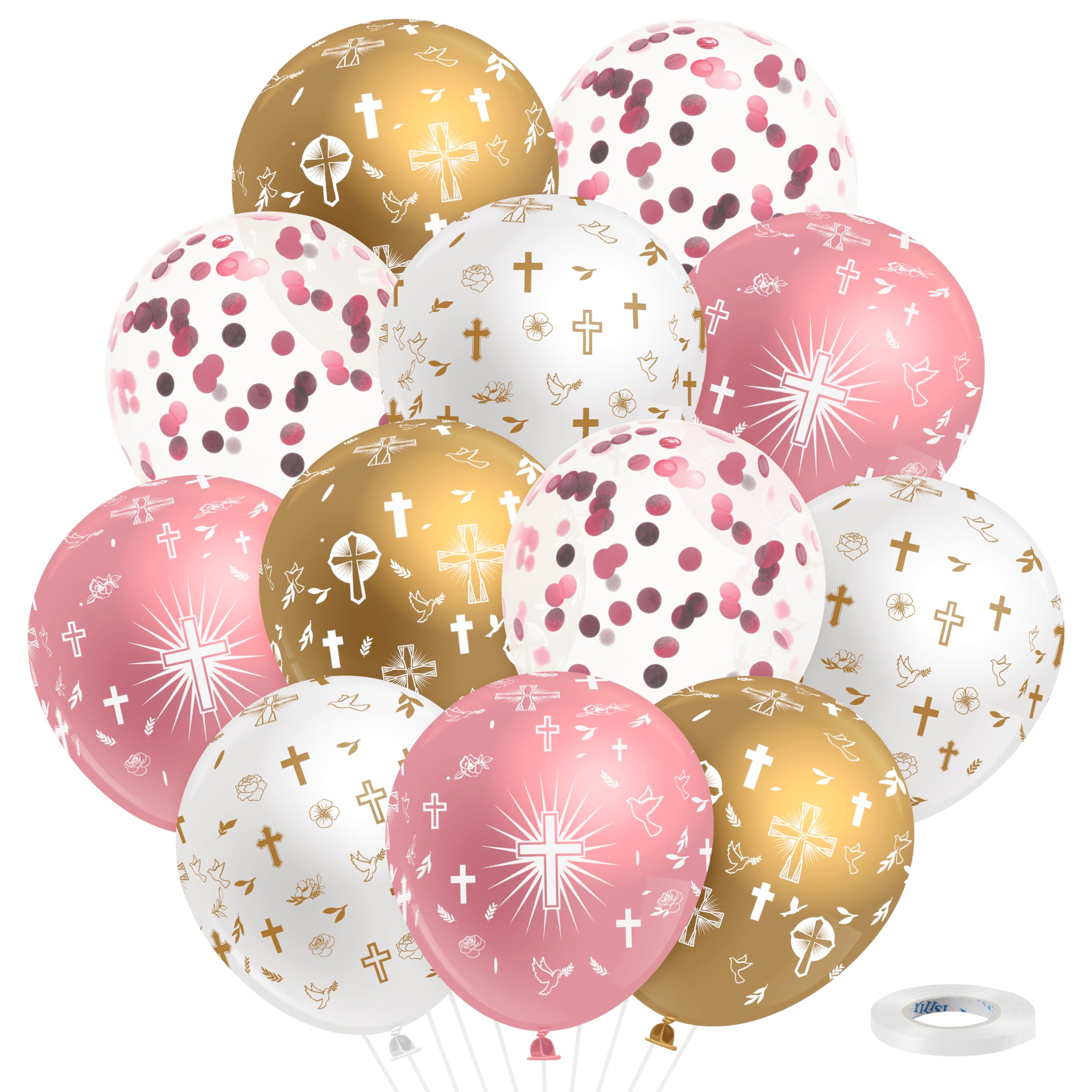 Amazon.com: WATINC 36Pcs God Bless Balloons Kit, Pink Gold Baptism ...
