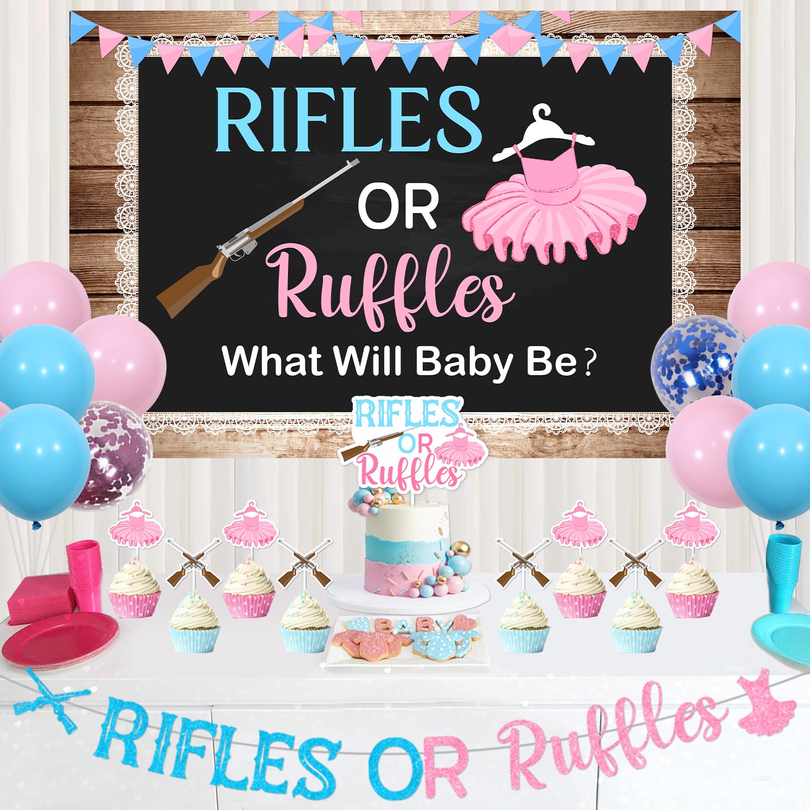 Amazon.com: Wonmelody Rifles or Ruffles Gender Reveal Decor with Rifles ...