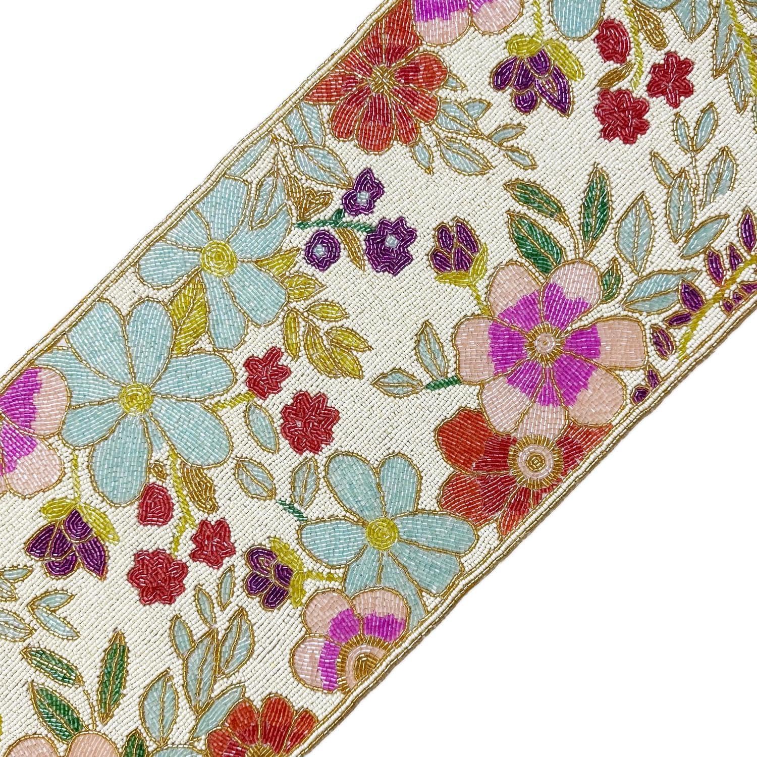 Amazon.com: Floral Spring Beaded Table Runner, Handmade Beaded Table ...