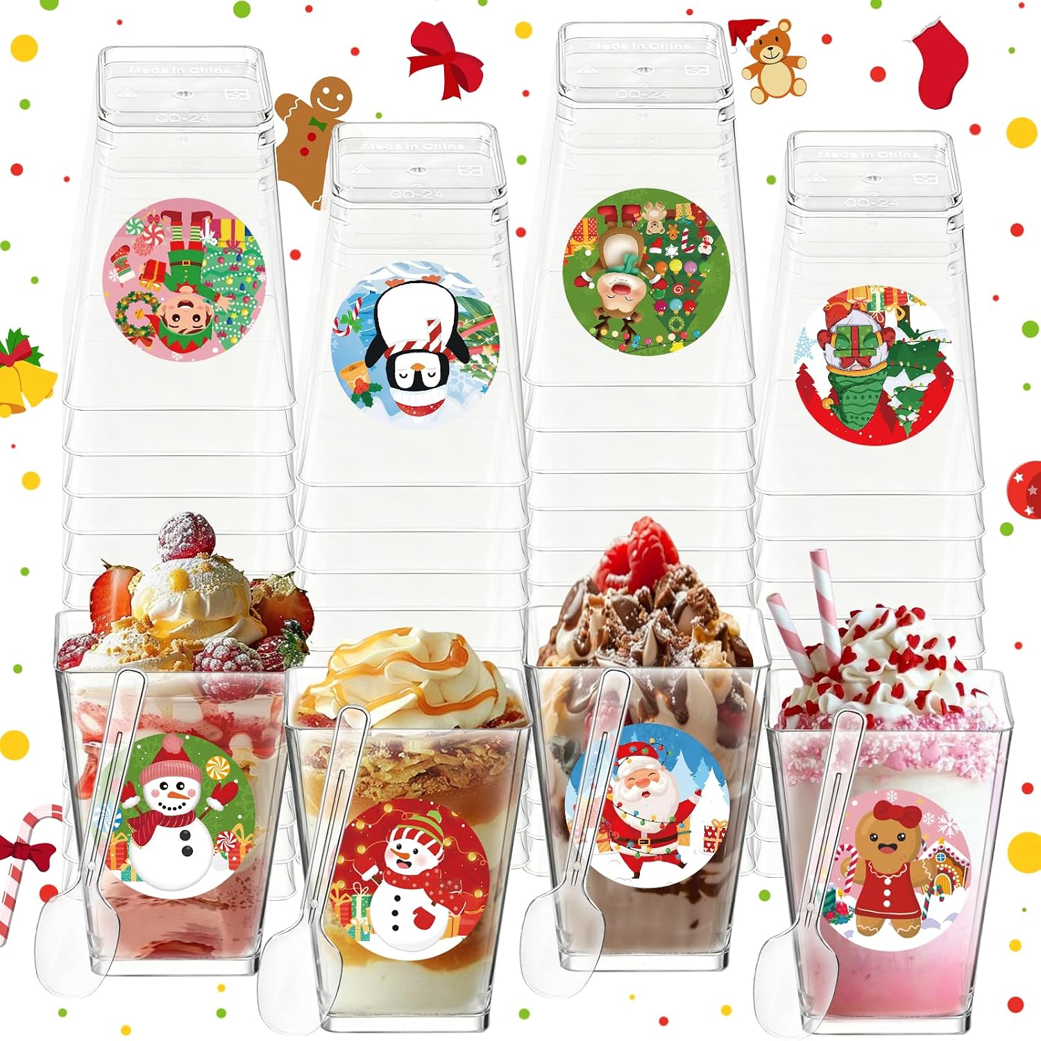 Amazon.com | tmlfep 40 Pack Christmas Dessert Cups 5oz Plastic ...