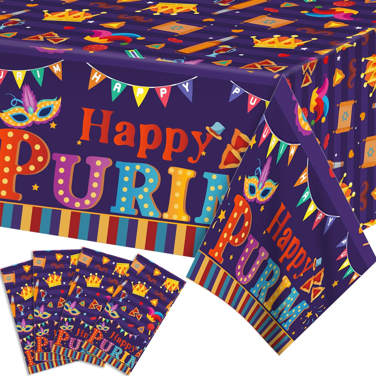 Amazon.com: Bolsome 4Pcs Happy Purim Tablecloths Masquerade Mask Circus ...