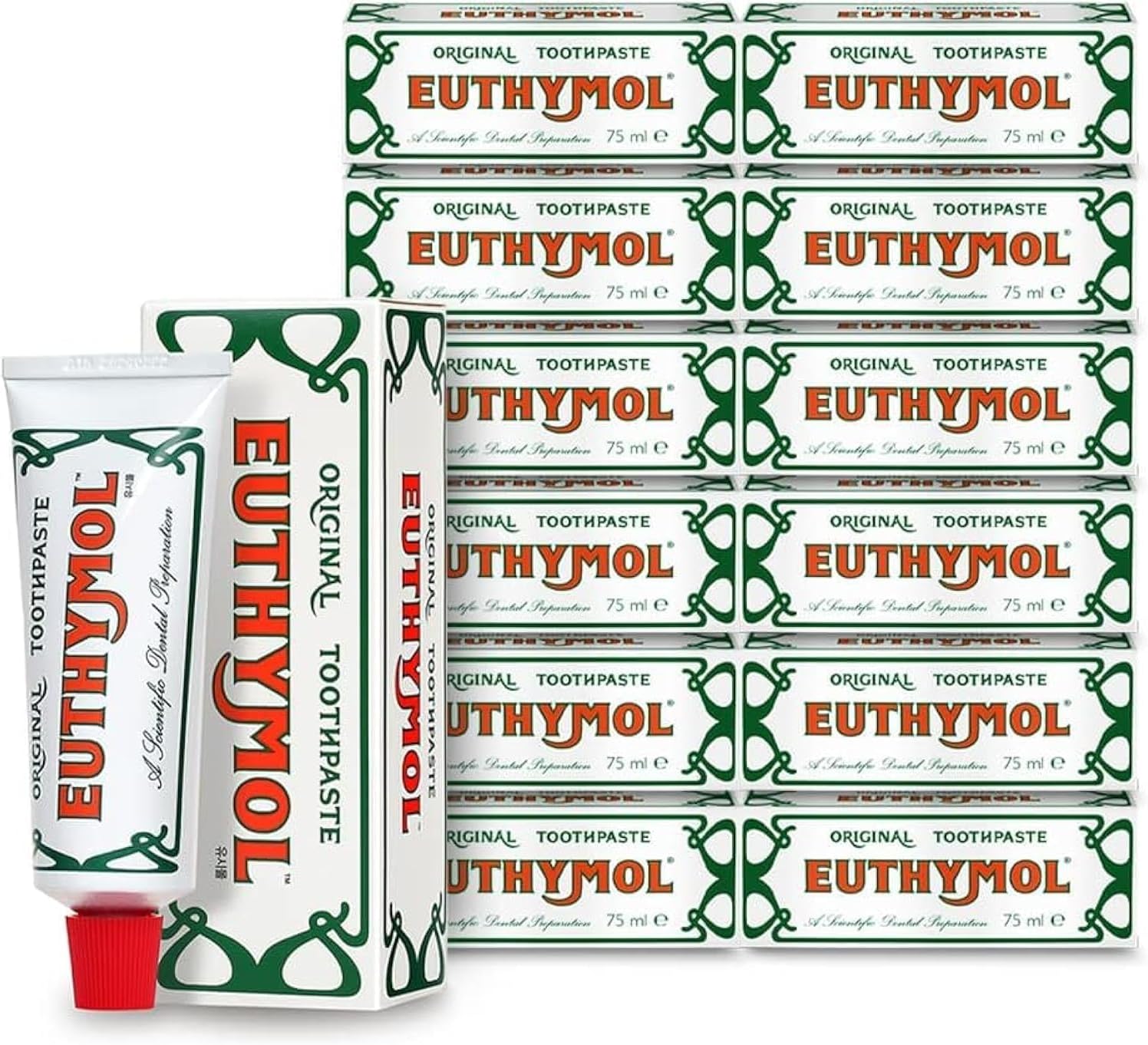 Euthymol Original Toothpaste 75ml x 12, No Fluoride, Anti-Plaque ...