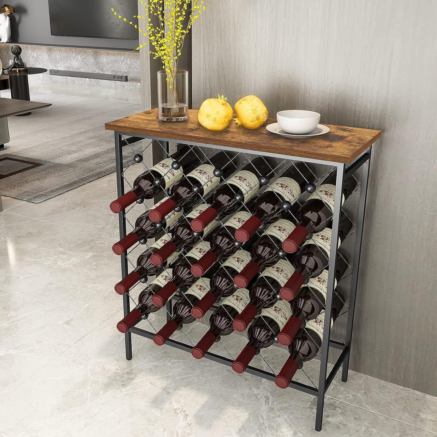 Amazon.com: Honiter 40 Bottles Floor Wine Rack with Wood Top ...