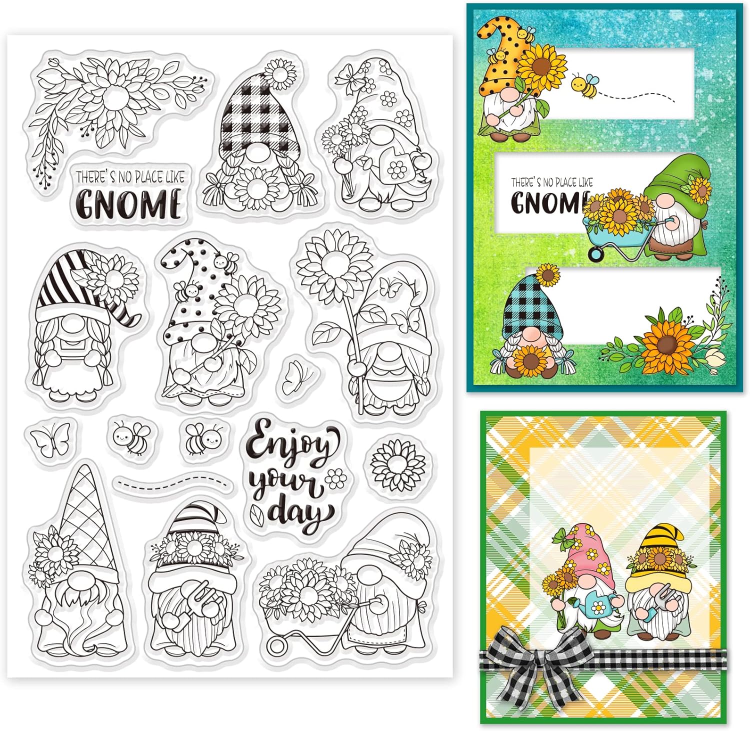 Amazon.com: INFUNLY Sunflower Gnome Clear Stamps Gnomes Rubber Stamps ...