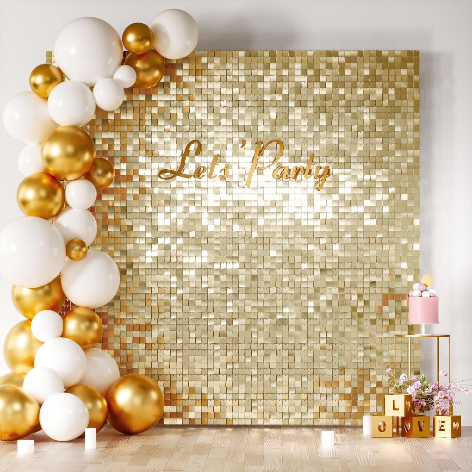 Amazon.com : COKAOBE Light Gold Shimmer Wall Backdrop, 30 Pcs Square ...