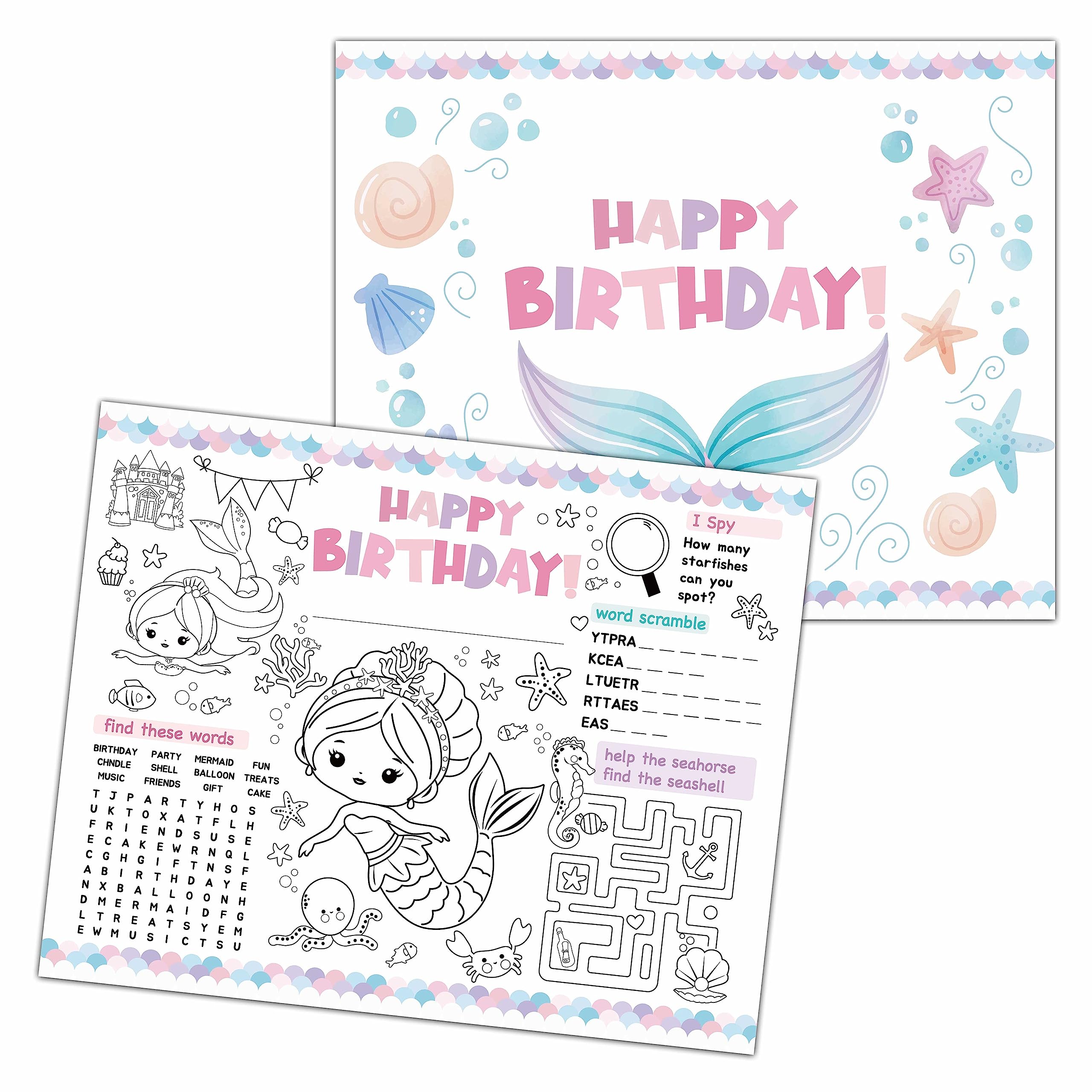 Amazon.com: Birthday Coloring Paper Placemats, Mermaid Birthday Party ...