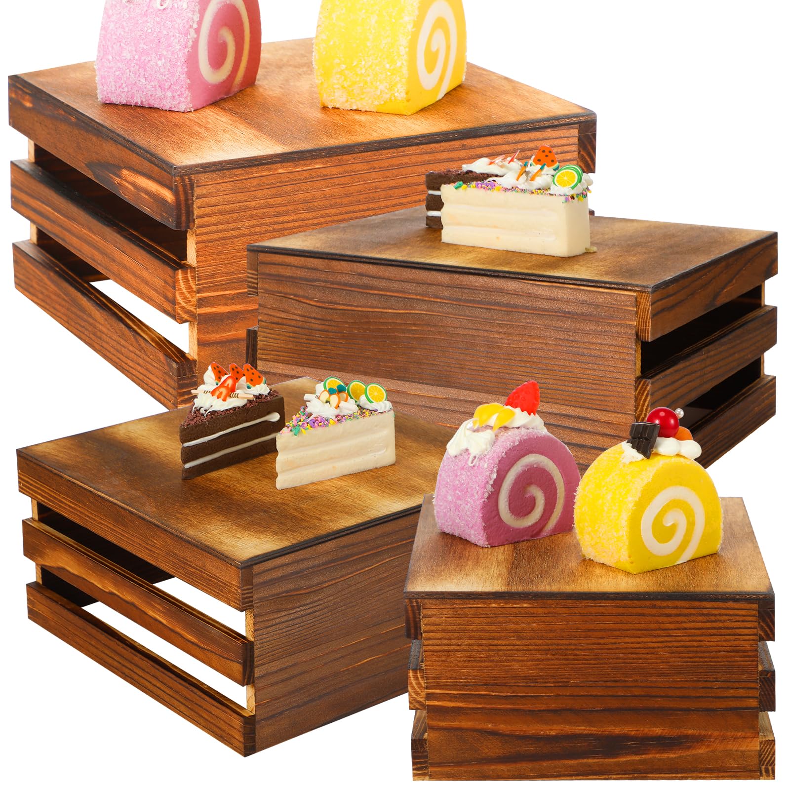 Nitial 4 Pcs Display Party Food Rustic Risers for Wooden Cupcake Stand ...