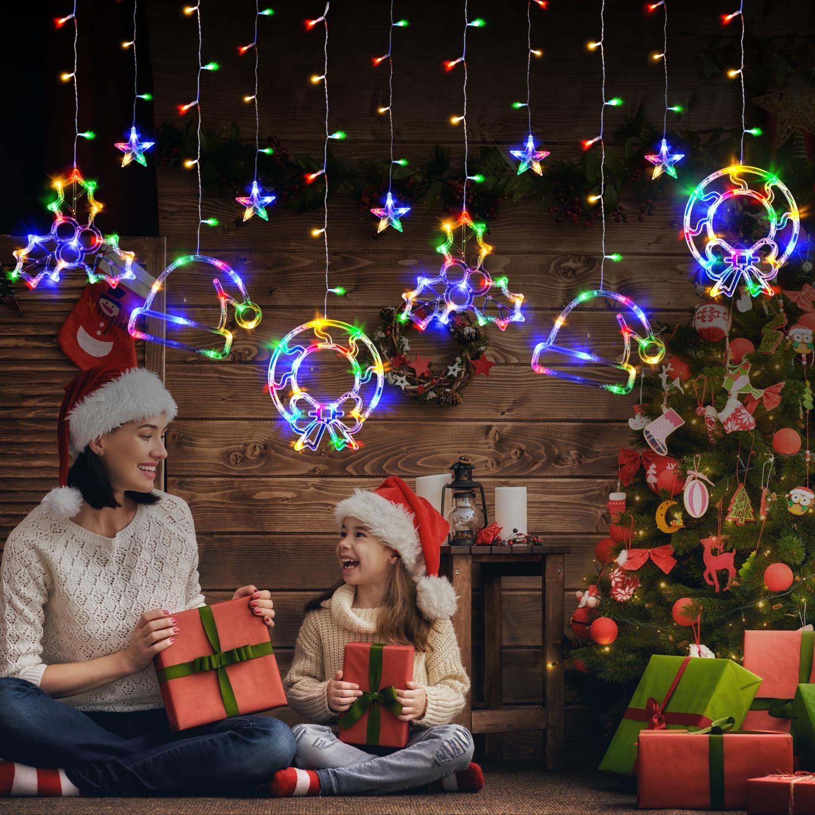 Johiux Christmas Curtain Lights,300 LED 3M x 3M Red White and Green ...