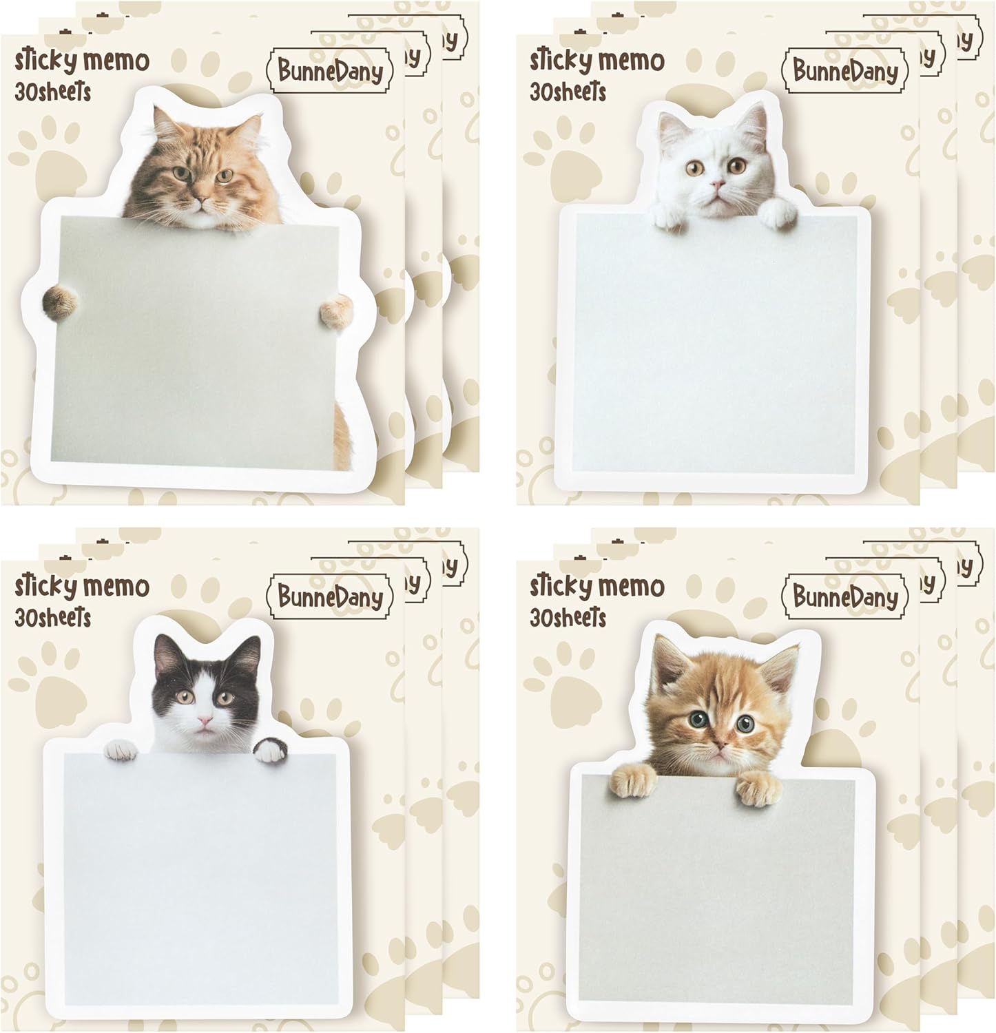 Amazon.com : BunneDany Set of 12 Cute Cat Sticky Notes Adorable Kitty ...
