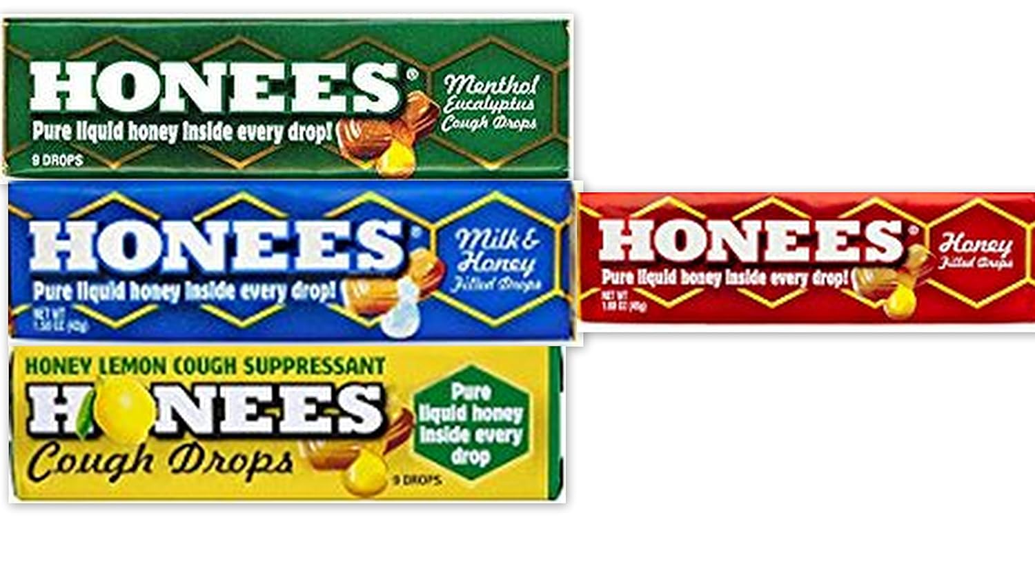 Amazon.com : Honees Honey Drops 4 Flavor Variety Bundle (Pack of 16) 4 ...