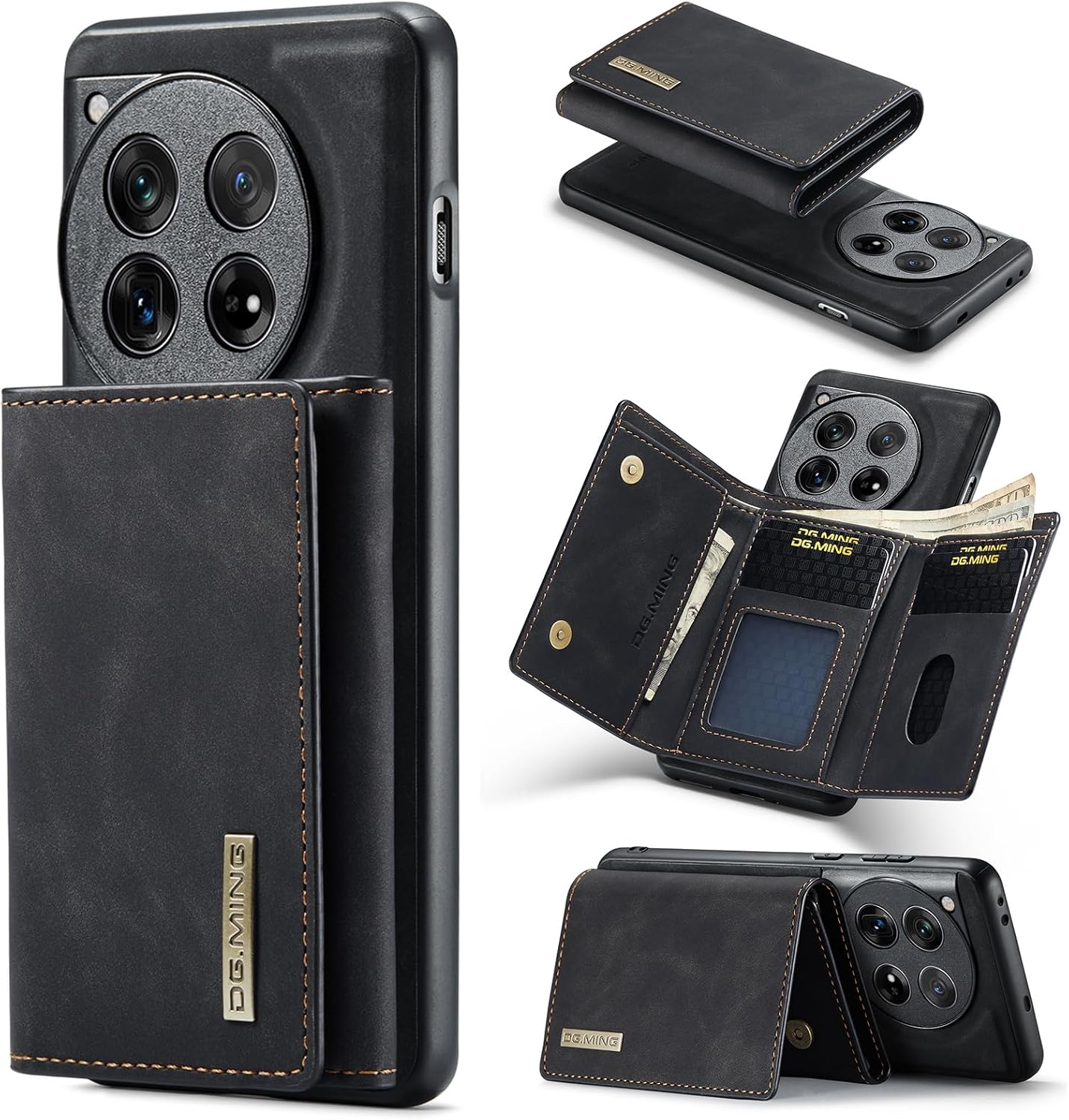 Amazon.com: YQODSZ OnePlus 12 Case with Detachable Wallet, Black Retro ...