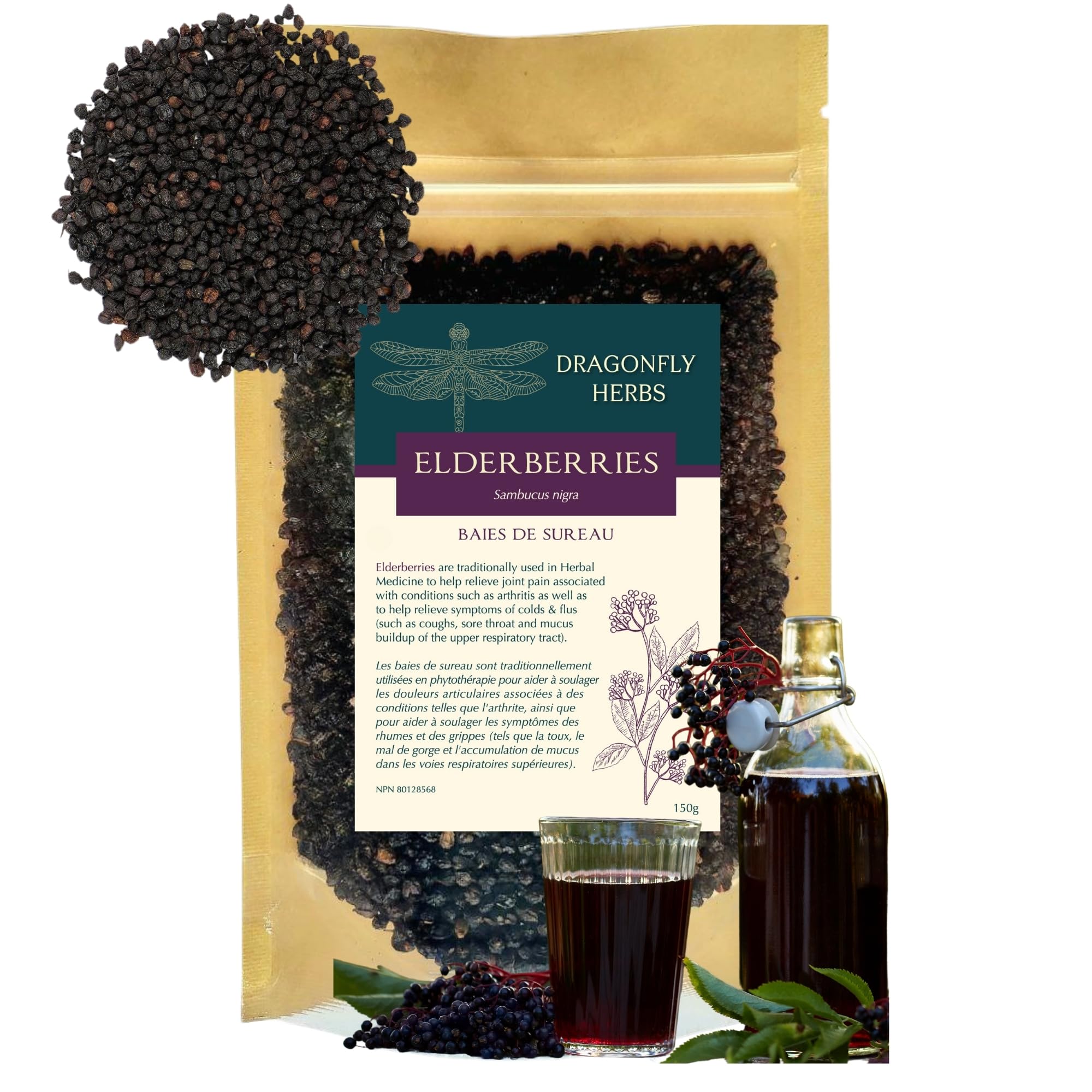Elderberries, 150g, Dried Whole Organic Berries, Elderberry Tea, Sambucus Nigra, Cold & Flu ...