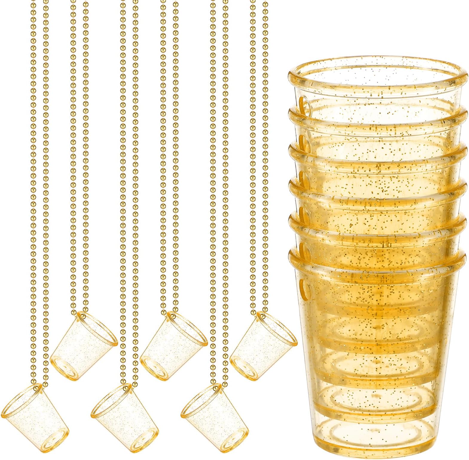 Amazon.com | Misdary 12 Pcs Shot Glass on Beaded Necklace Gold Clear ...